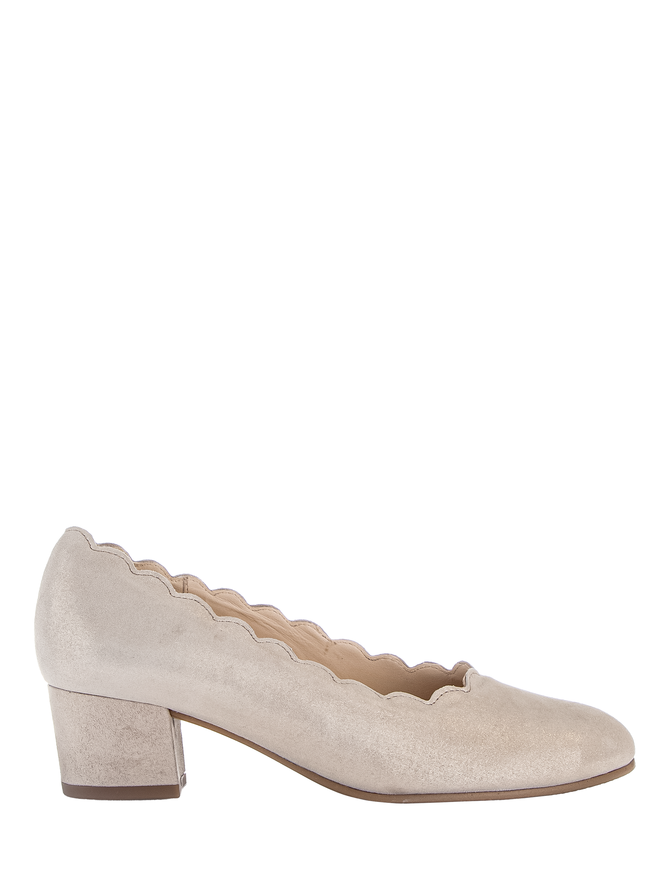 Gabor Gigi Wide Fit Leather Scallop Edge Block Heel Court Shoes, Muschel
