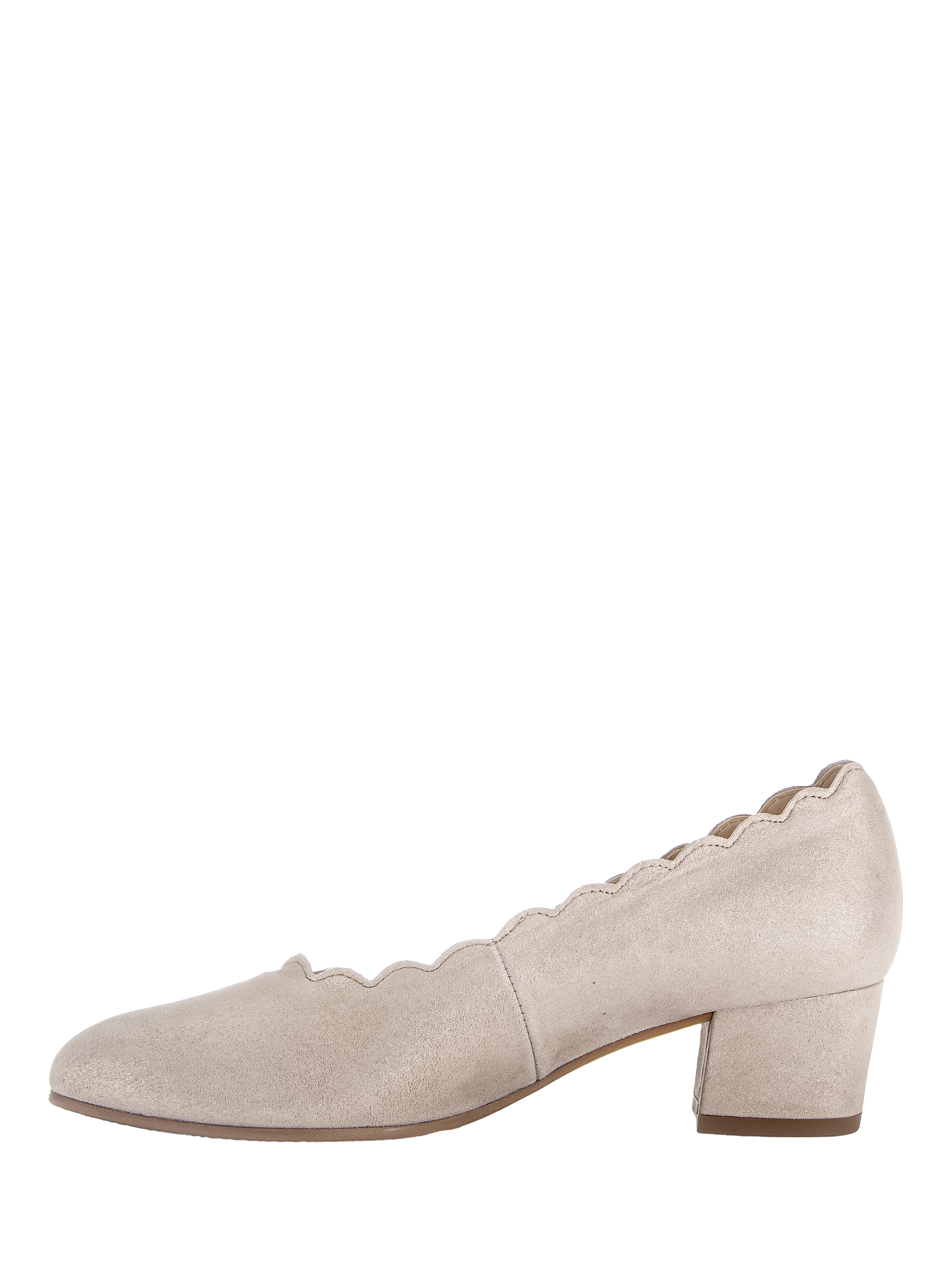 Gabor Gigi Wide Fit Leather Scallop Edge Block Heel Court Shoes, Muschel