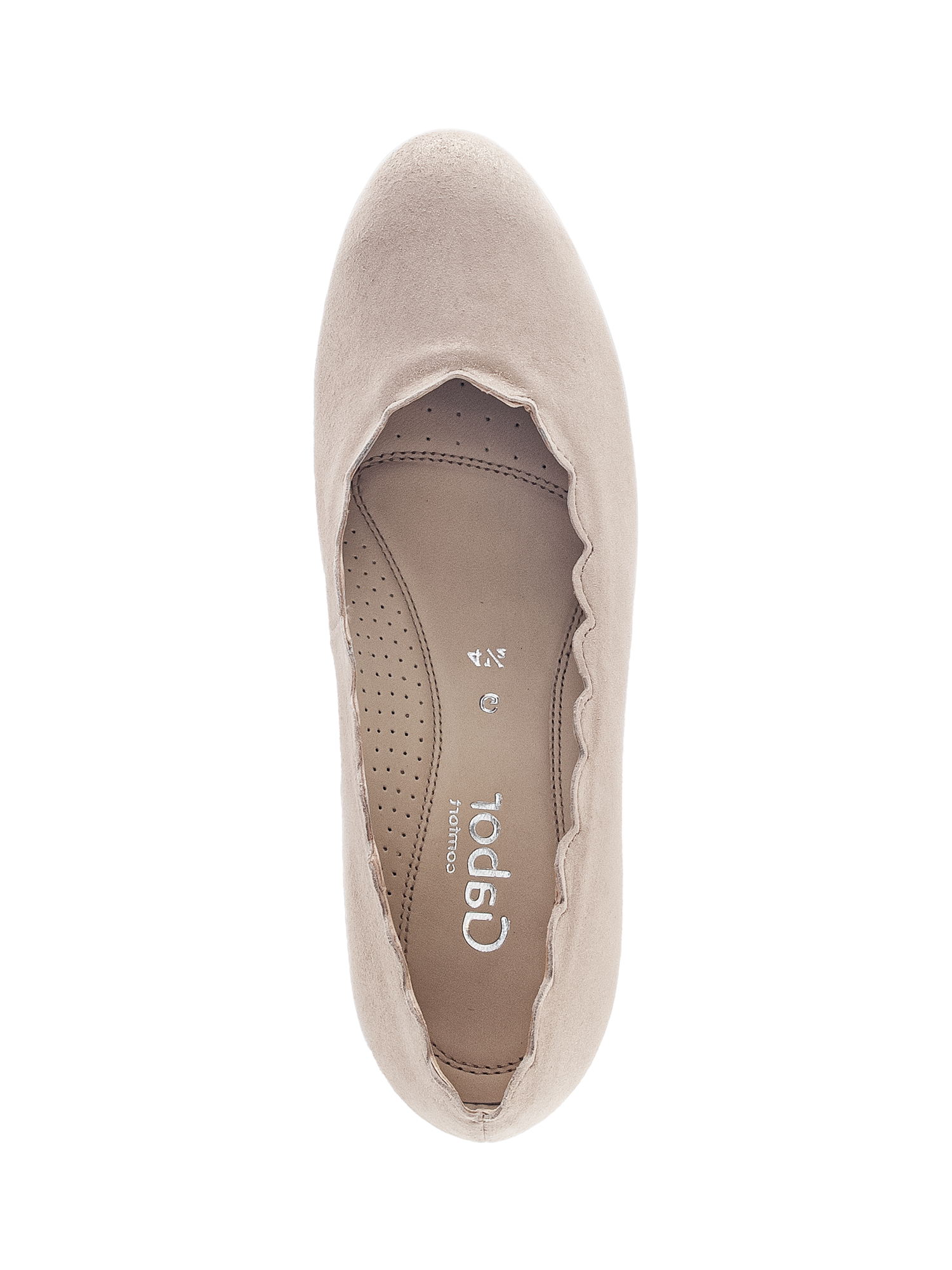 Gabor Gigi Wide Fit Leather Scallop Edge Block Heel Court Shoes, Muschel