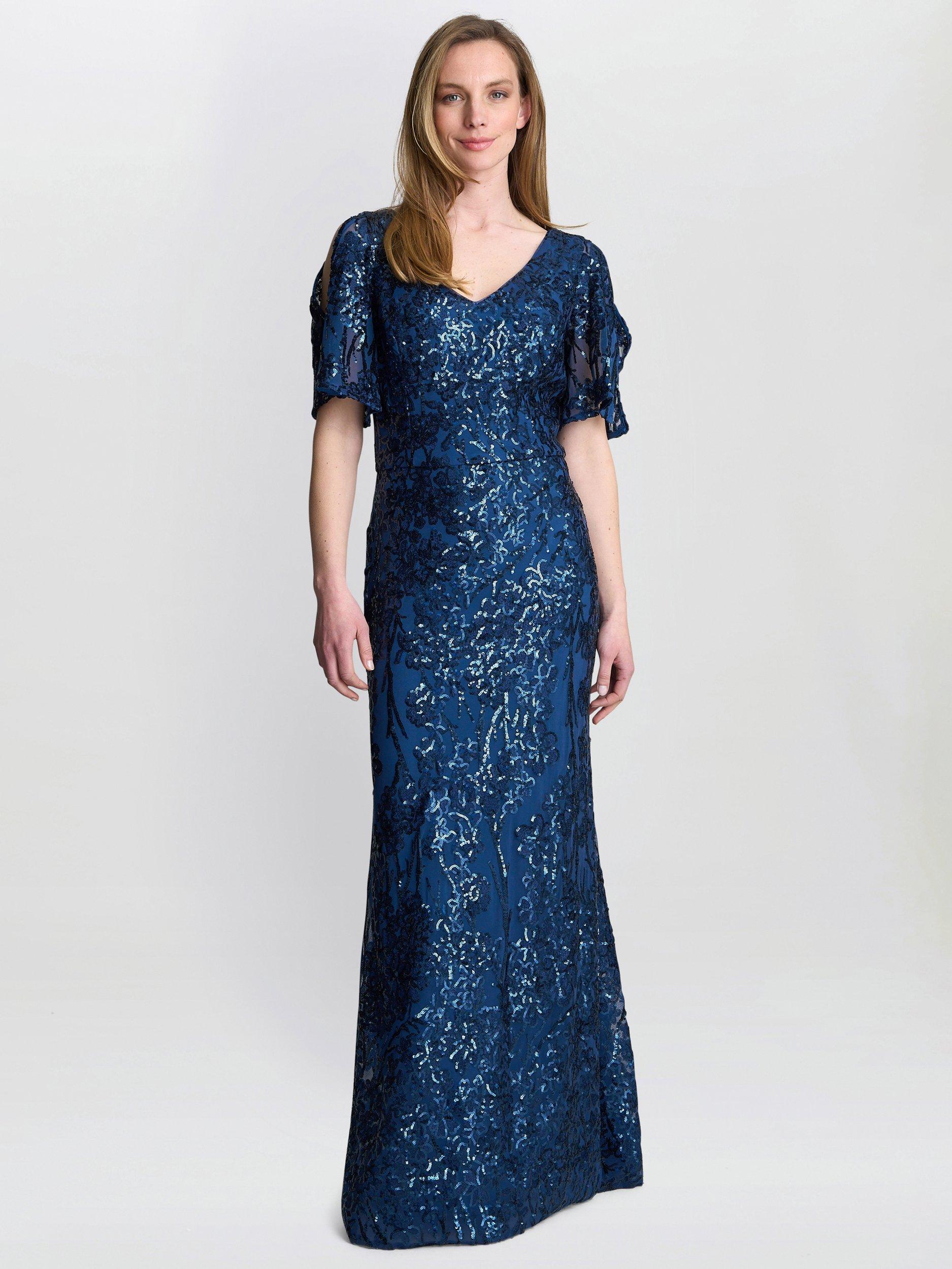 Gina Bacconi Jeselle A-Line Sequin Maxi Dress, Ocean