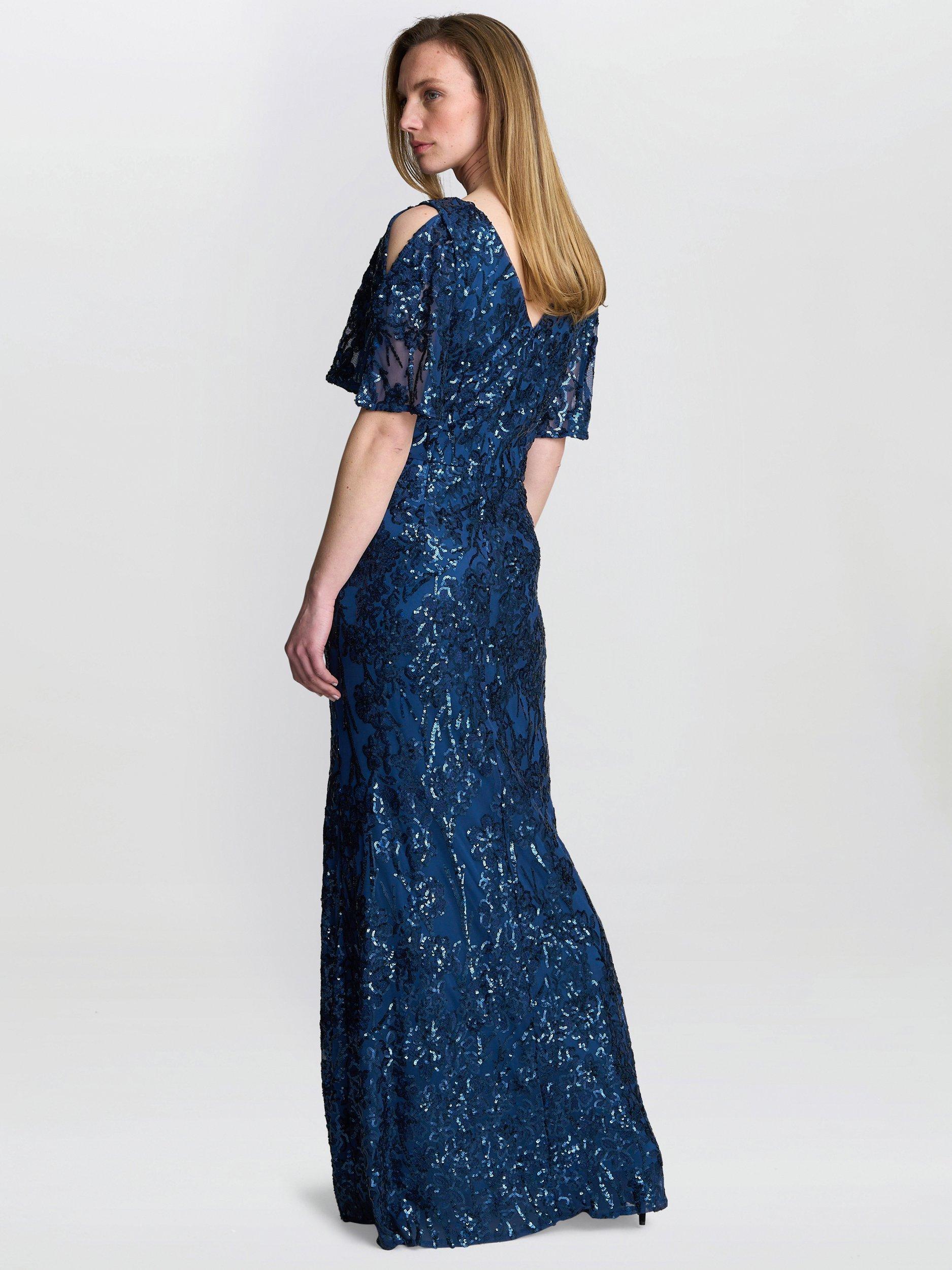 Gina Bacconi Jeselle A-Line Sequin Maxi Dress, Ocean
