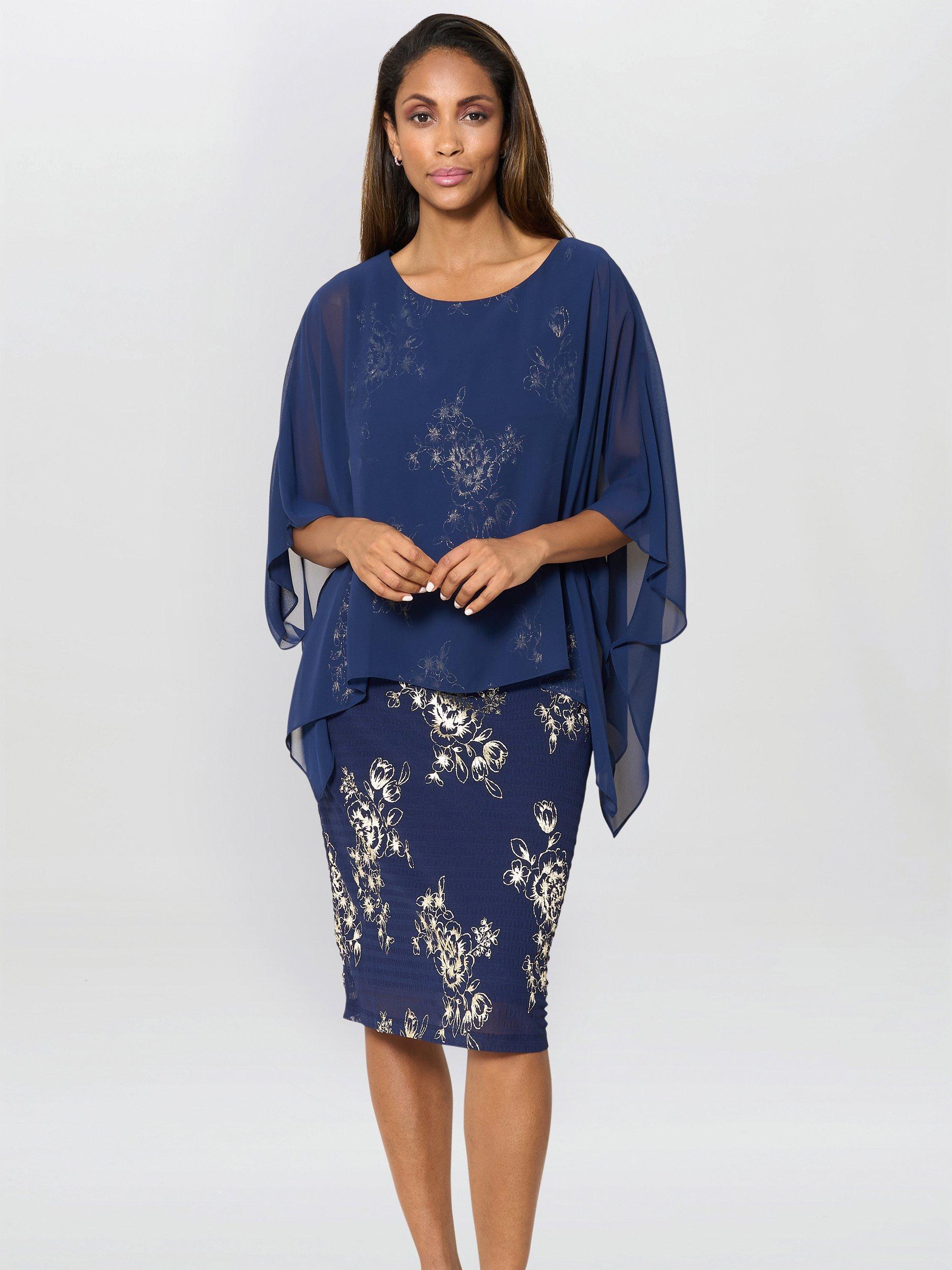 Gina Bacconi Metallic Three Quarter Sleeve Round Neck Shift Midi Dress