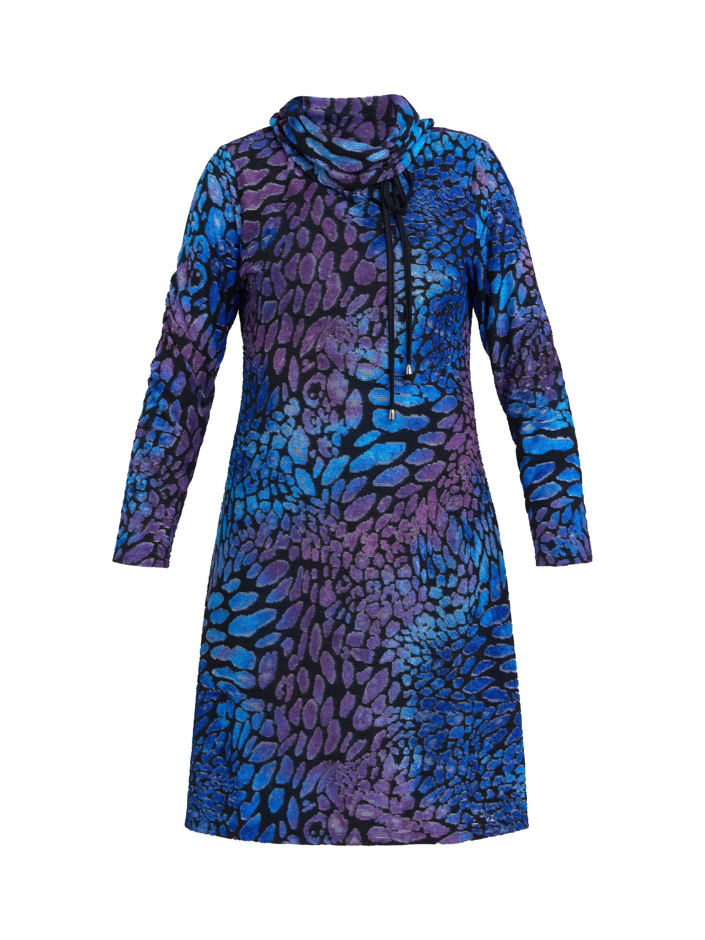 Gina Bacconi Animal Print Long Sleeve Funnel Neck Midi Dress
