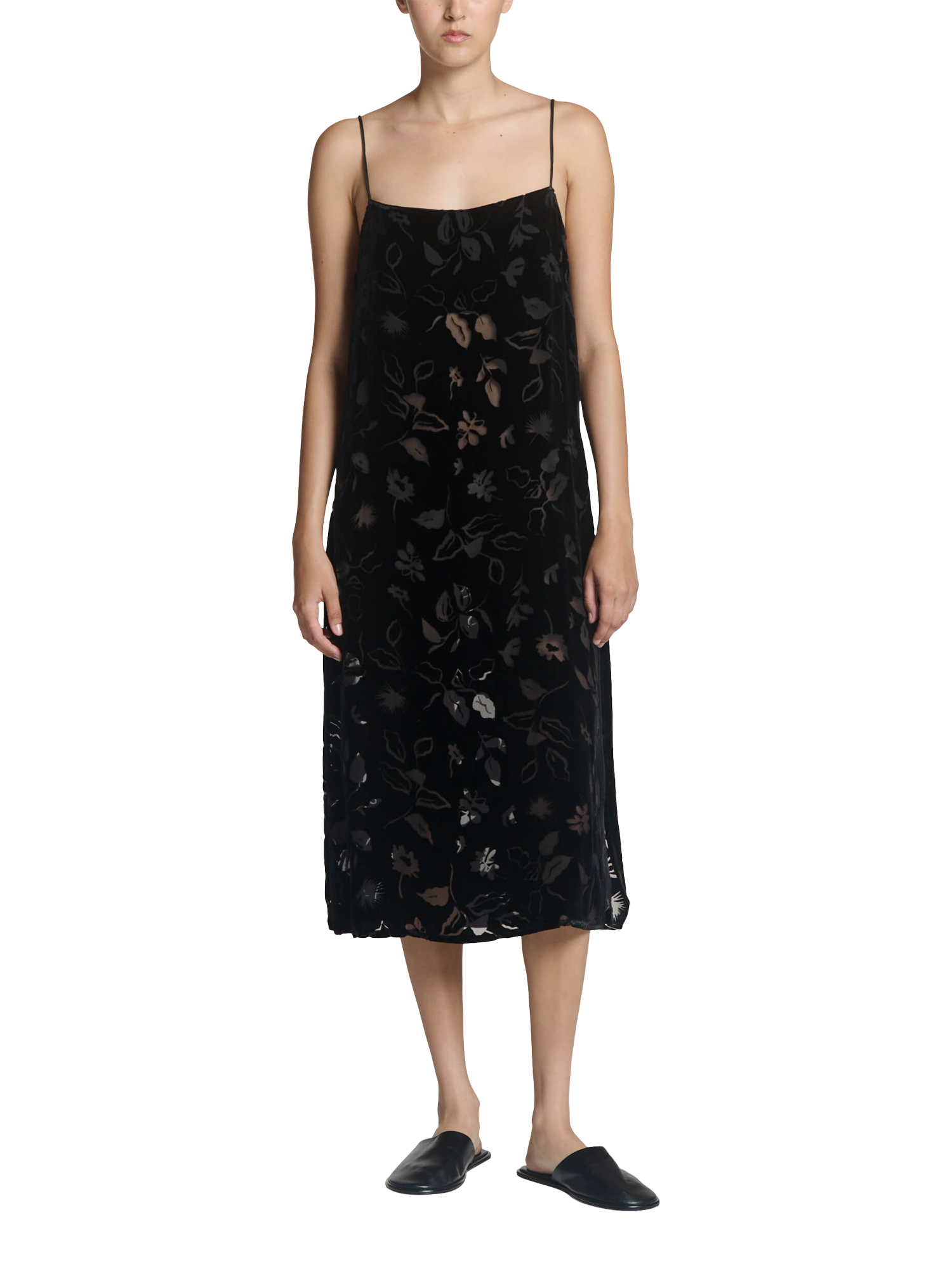 ASCENO Forio Velvet Slip Dress, Black