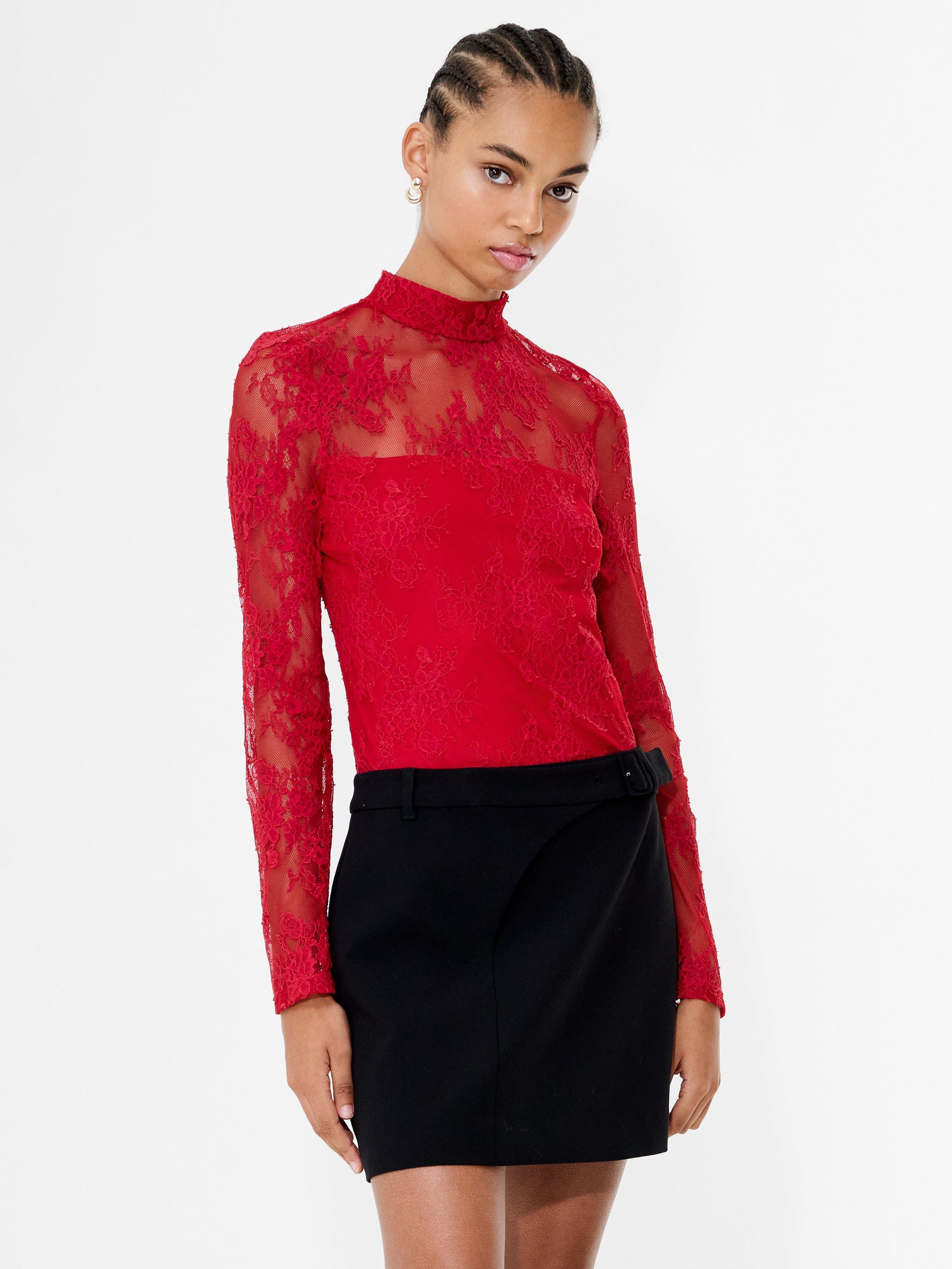 French Connection Bridget Lace Top, Lipstick Red