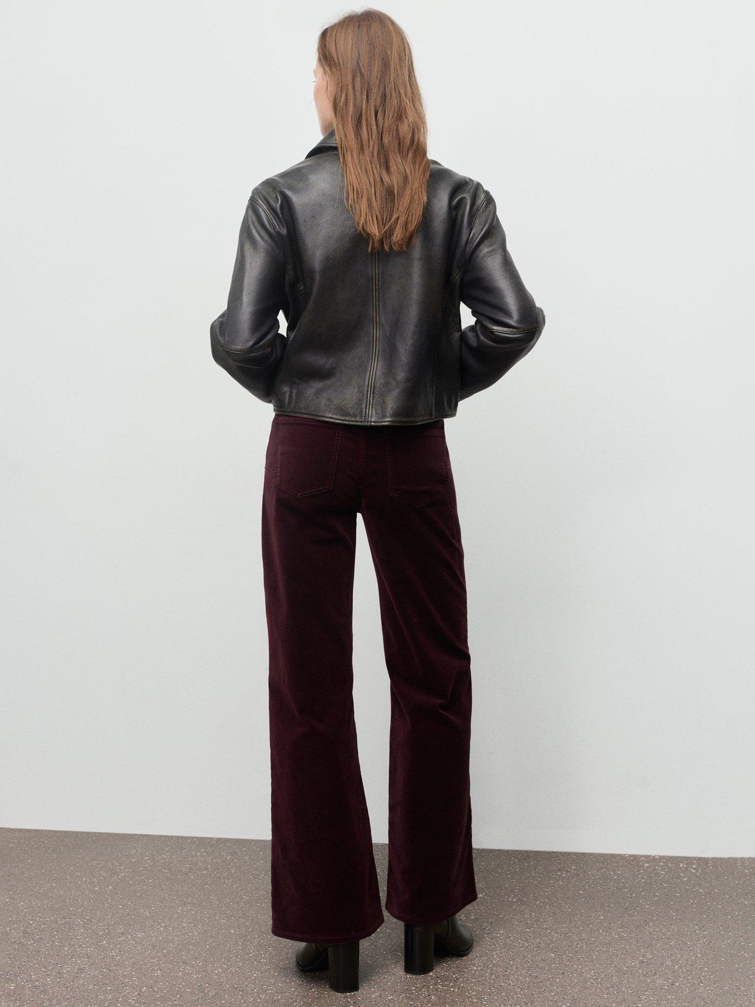 Mango Siracusa Velvet Wide Leg Jeans, Dark Red