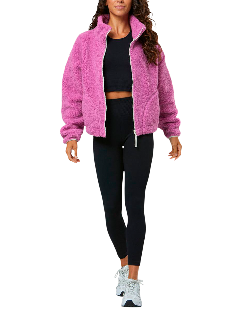Gym+Coffee Industry Fleece High Collar Jacket, Crisp Pink