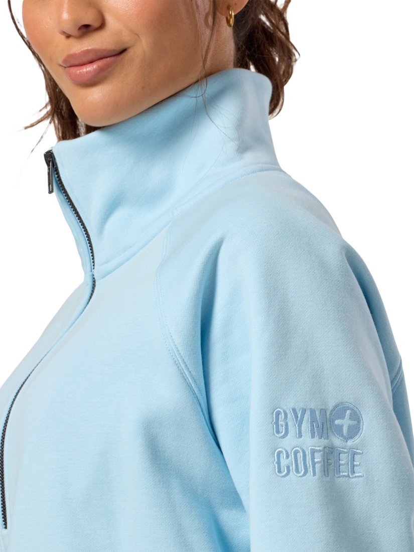 Gym+Coffee Clubhouse Quarter Zip Jumper, Baby Blue