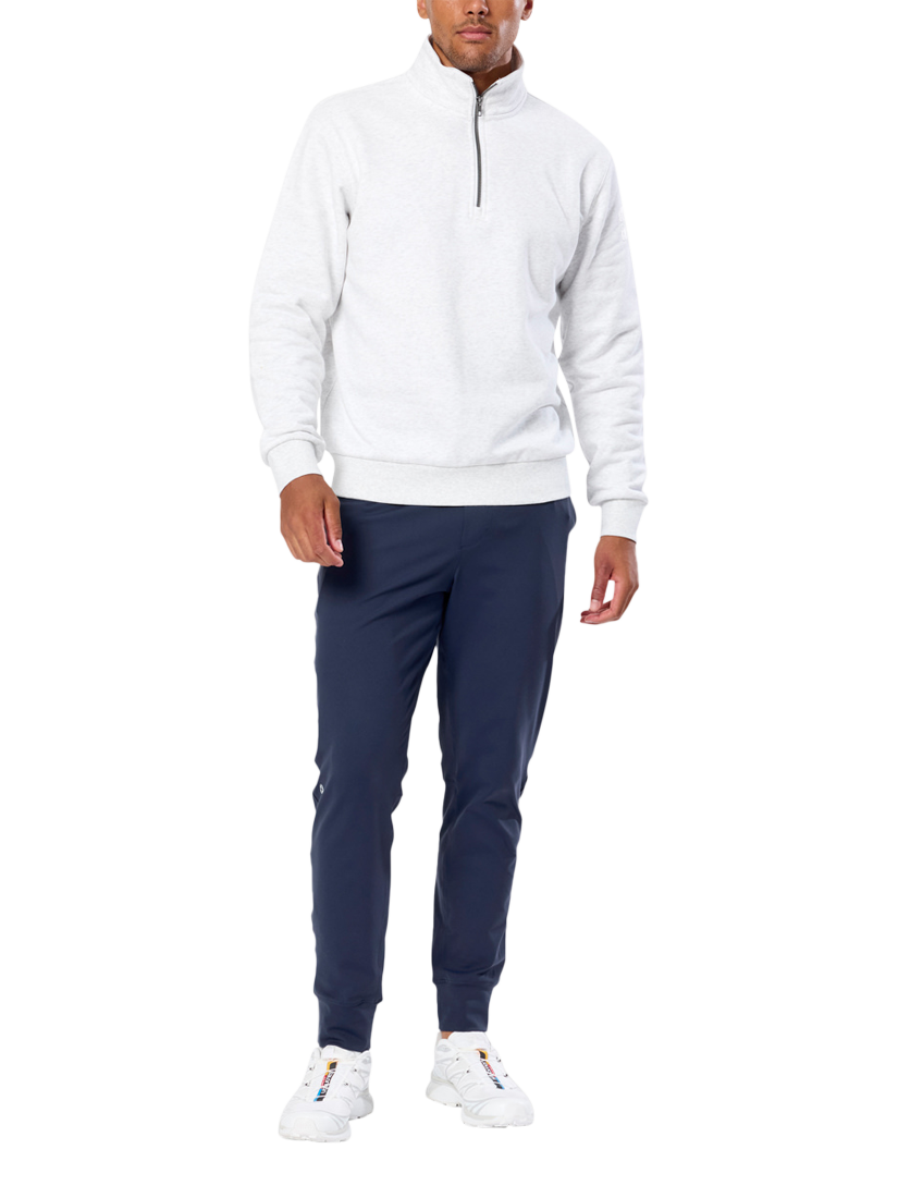 Gym+Coffee Men's Clubhouse Half Zip Oversized Sweatshirt, White Marl