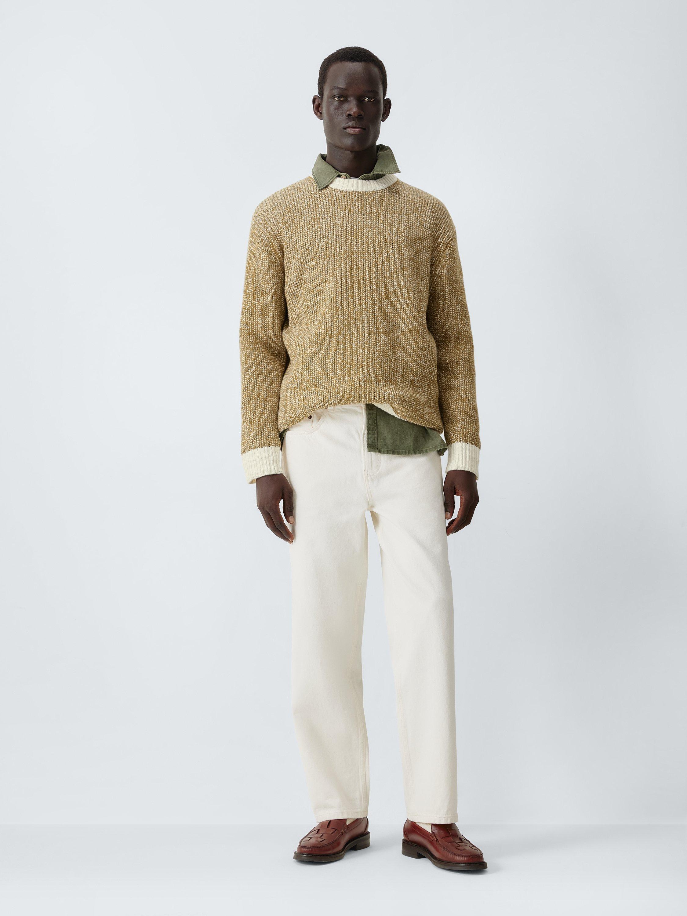 John Lewis Plated Waffle Knit Crew Neck Jumper, Egret/Dull Gold