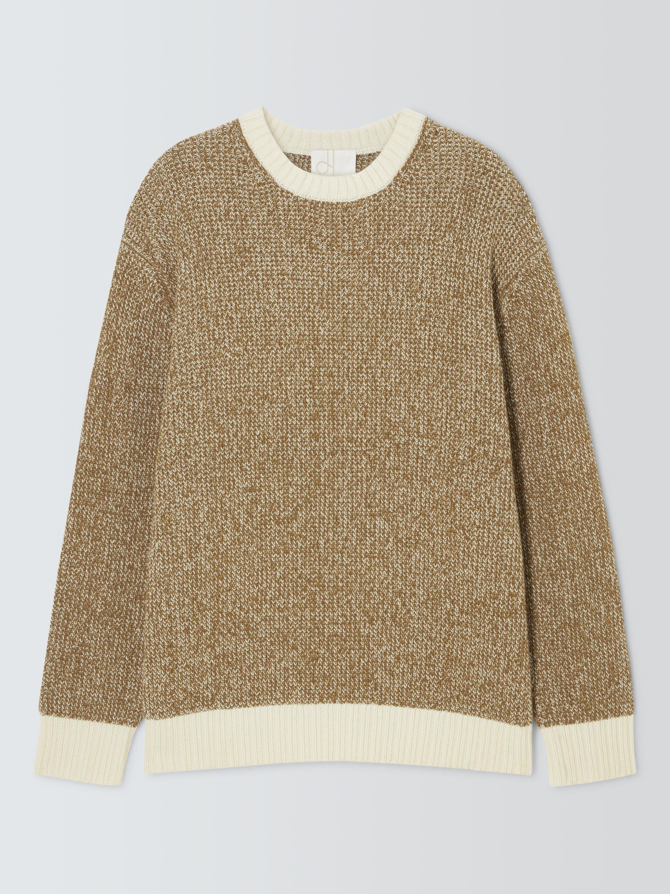 John Lewis Plated Waffle Knit Crew Neck Jumper, Egret/Dull Gold