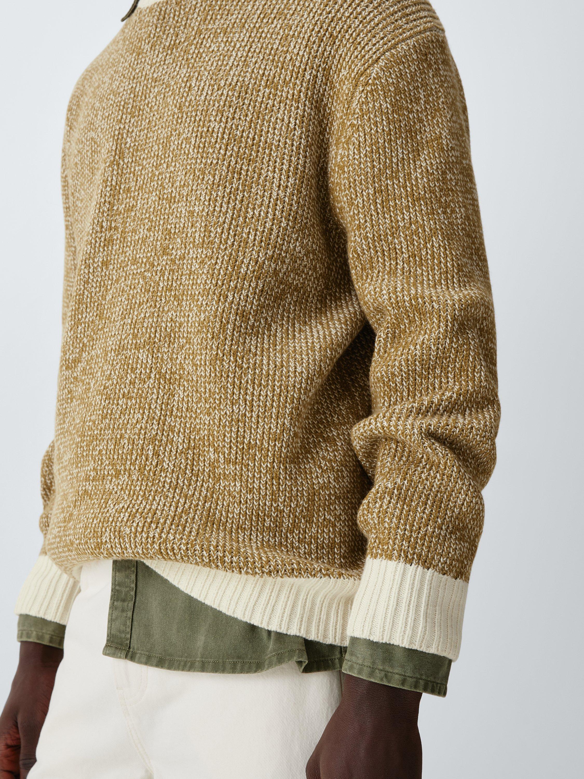 John Lewis Plated Waffle Knit Crew Neck Jumper, Egret/Dull Gold
