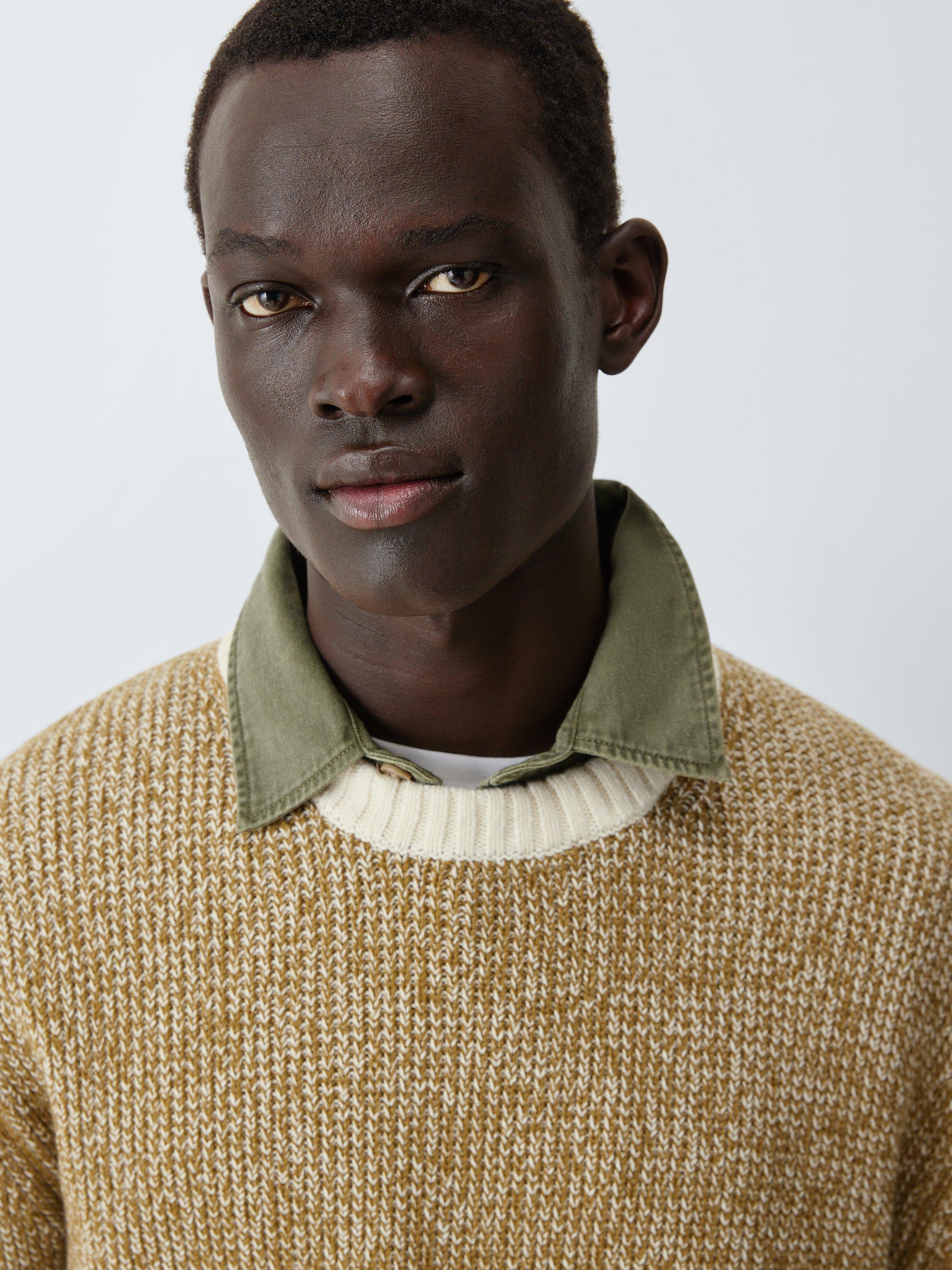 John Lewis Plated Waffle Knit Crew Neck Jumper, Egret/Dull Gold