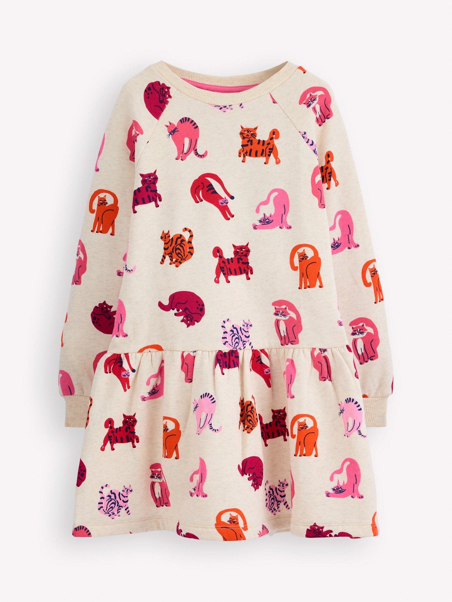 Mini Boden Kids' Cotton Blend Sweatshirt Dress, Multi Cats