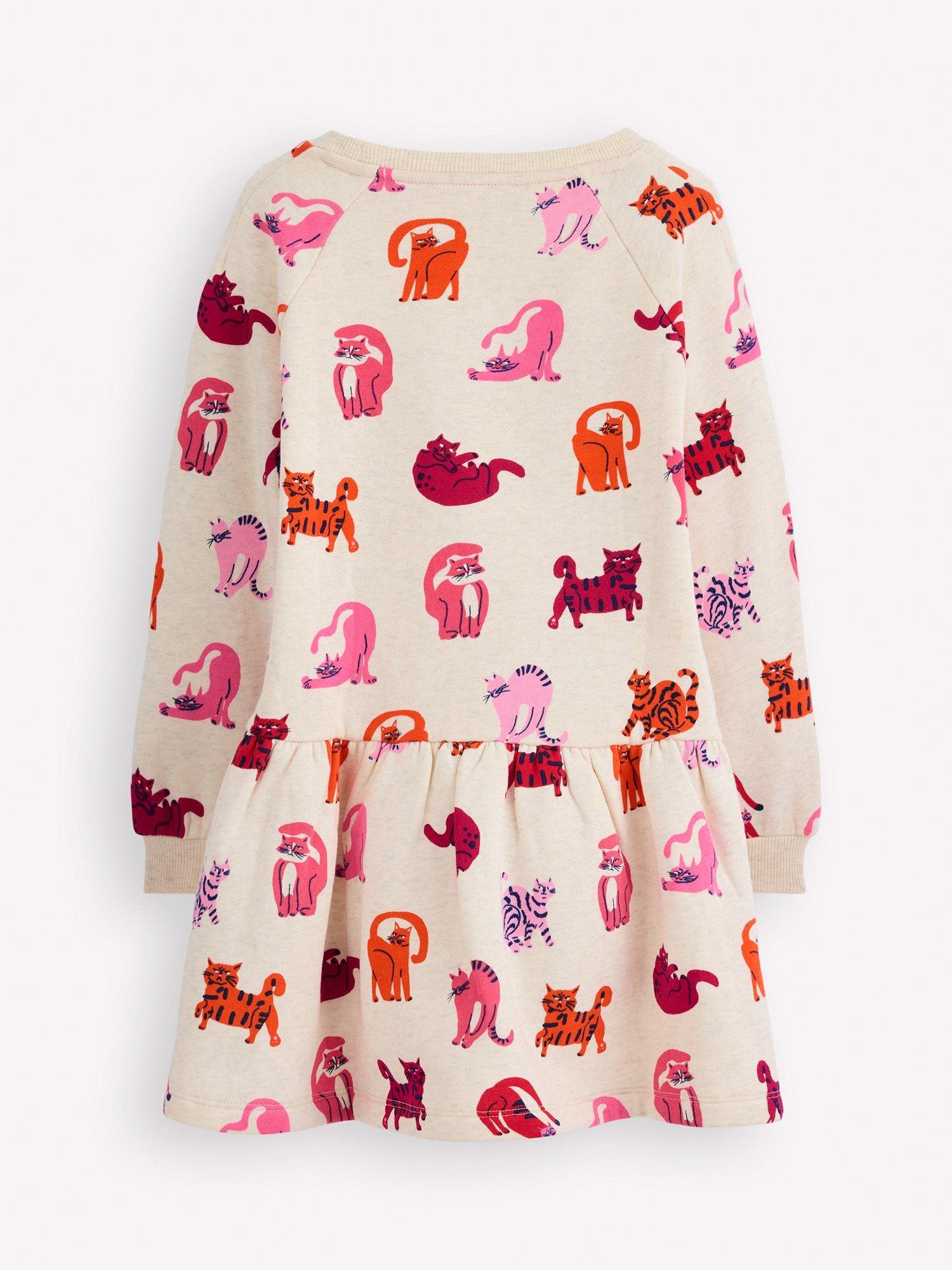 Mini Boden Kids' Cotton Blend Sweatshirt Dress, Multi Cats