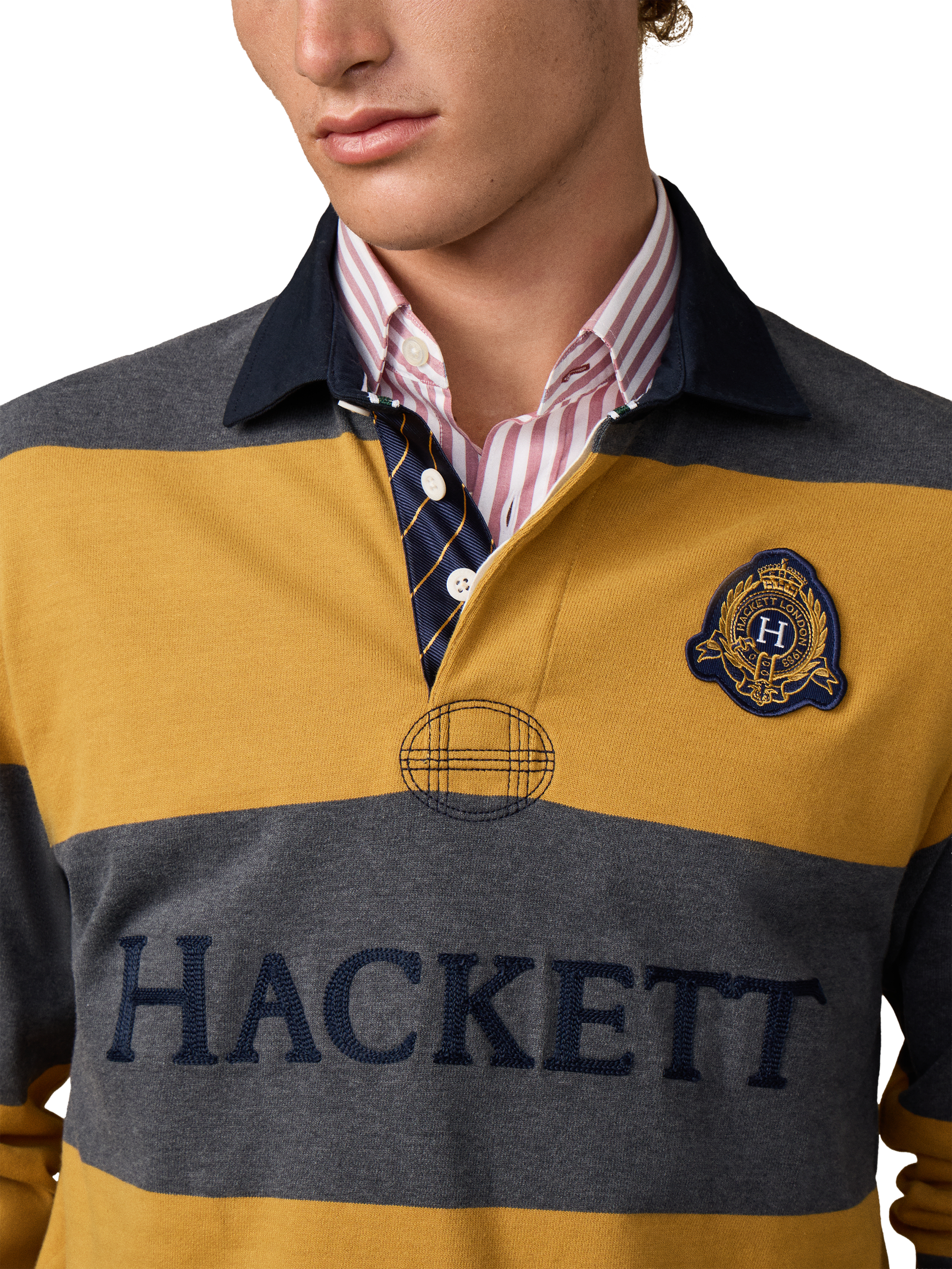 Hackett London Cotton Stripe Long Sleeve Rugby Shirt