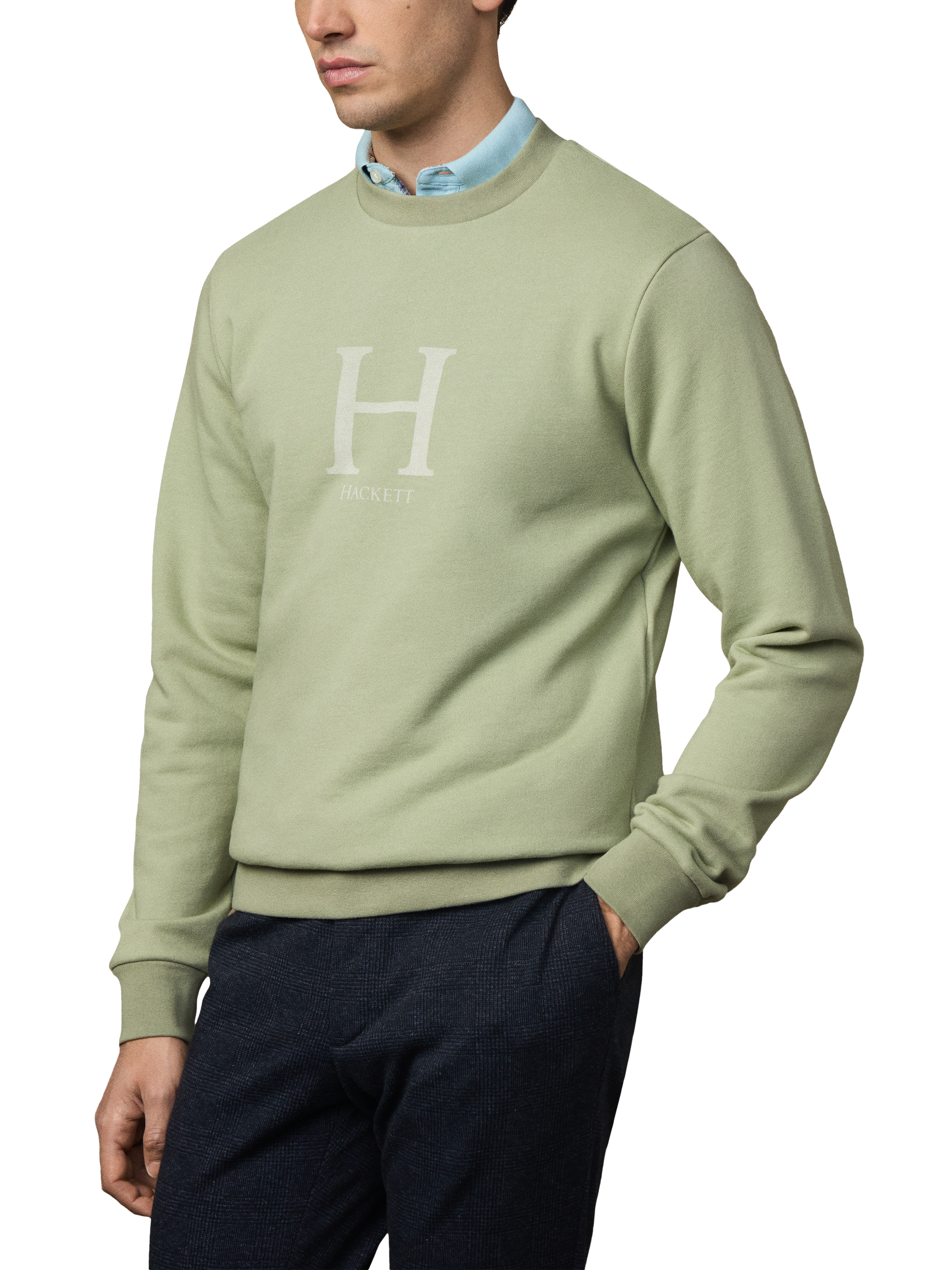 Hackett London Cotton Logo Crew Neck Sweatshirt, Sage Green