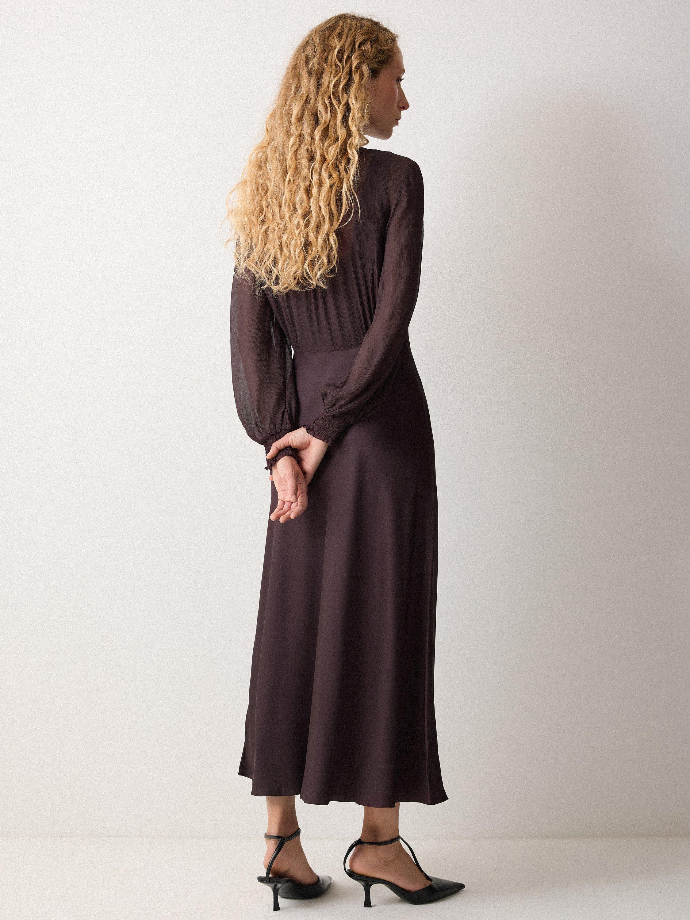 Jigsaw Sheer Sleeve Bias Cut Midi Dress, Purple