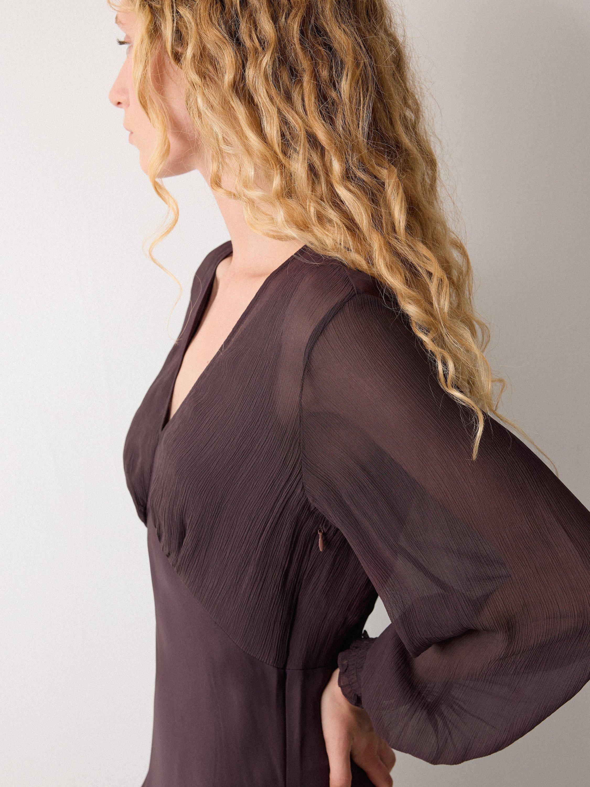 Jigsaw Sheer Sleeve Bias Cut Midi Dress, Purple