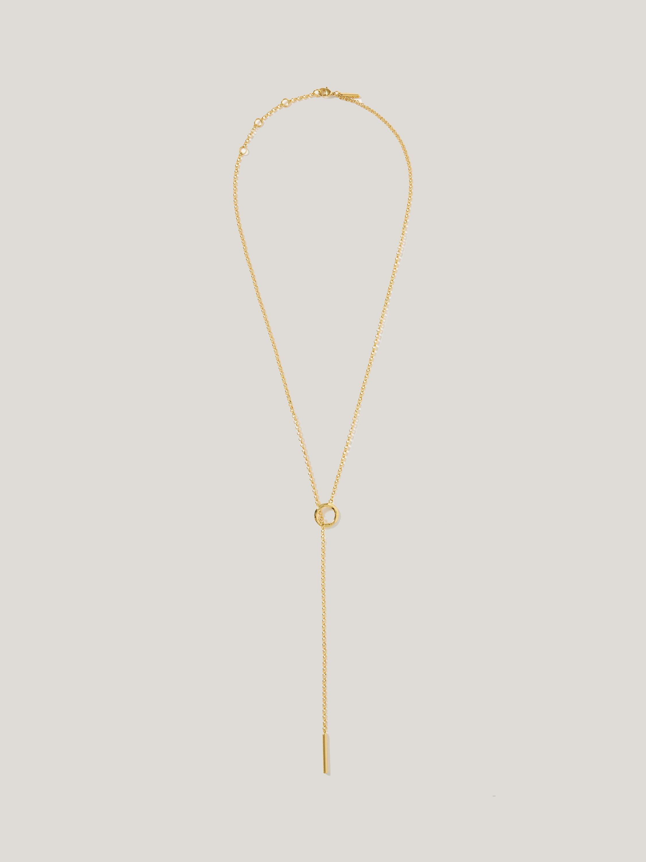 Jigsaw Lariat Chain Necklace, Gold
