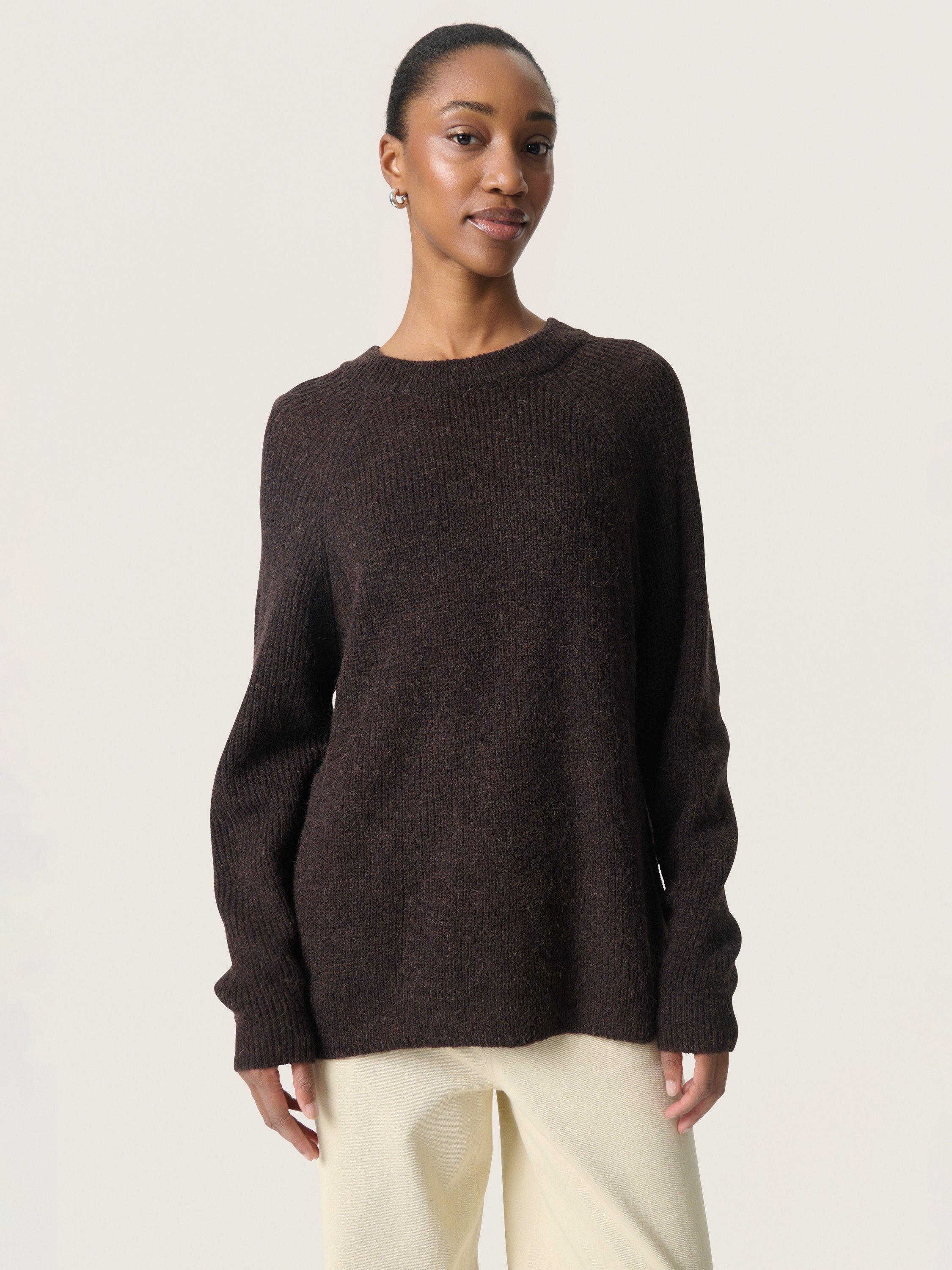 Soaked In Luxury Tuesday Wool Blend Crew Neck Jumper, Chocolate Torte