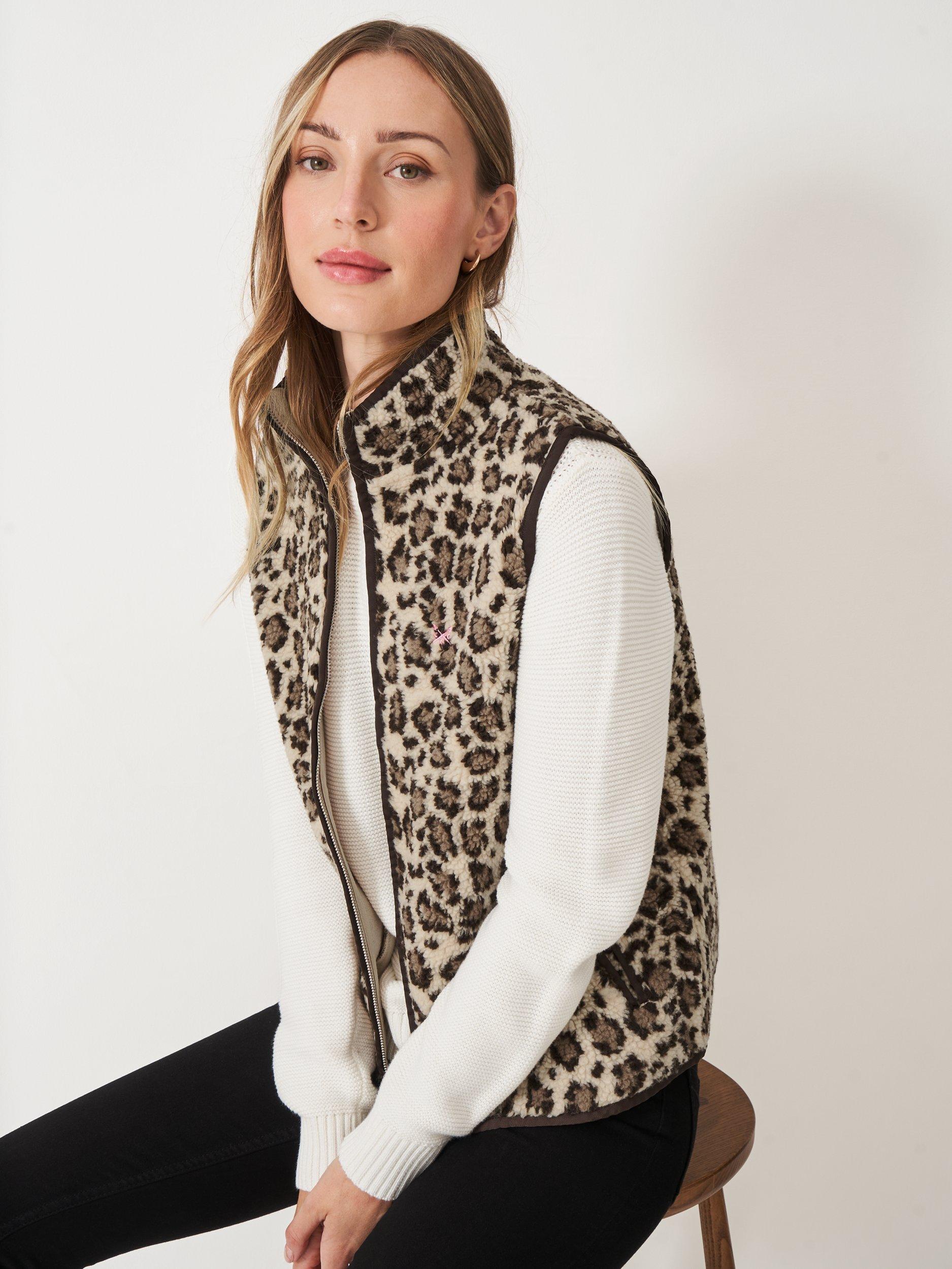 Crew Clothing Animal Print Boucle Gilet, Multi