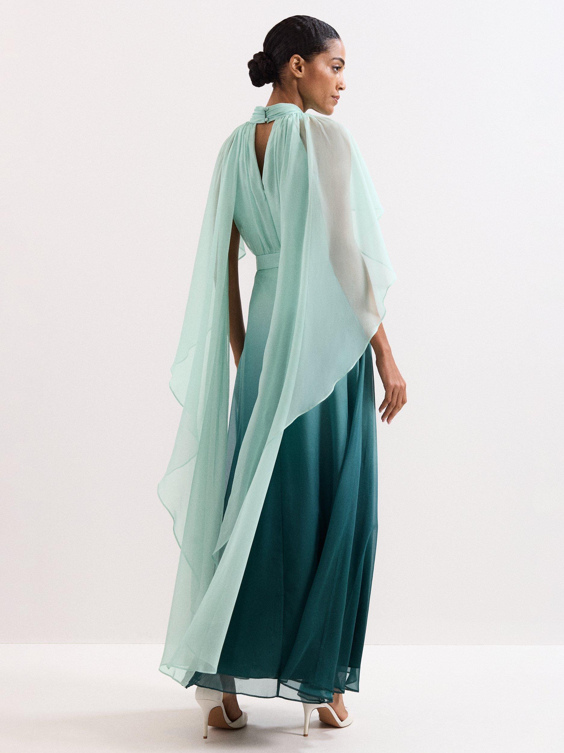 Phase Eight Aspen Ombre Cape Maxi Dress, Teal