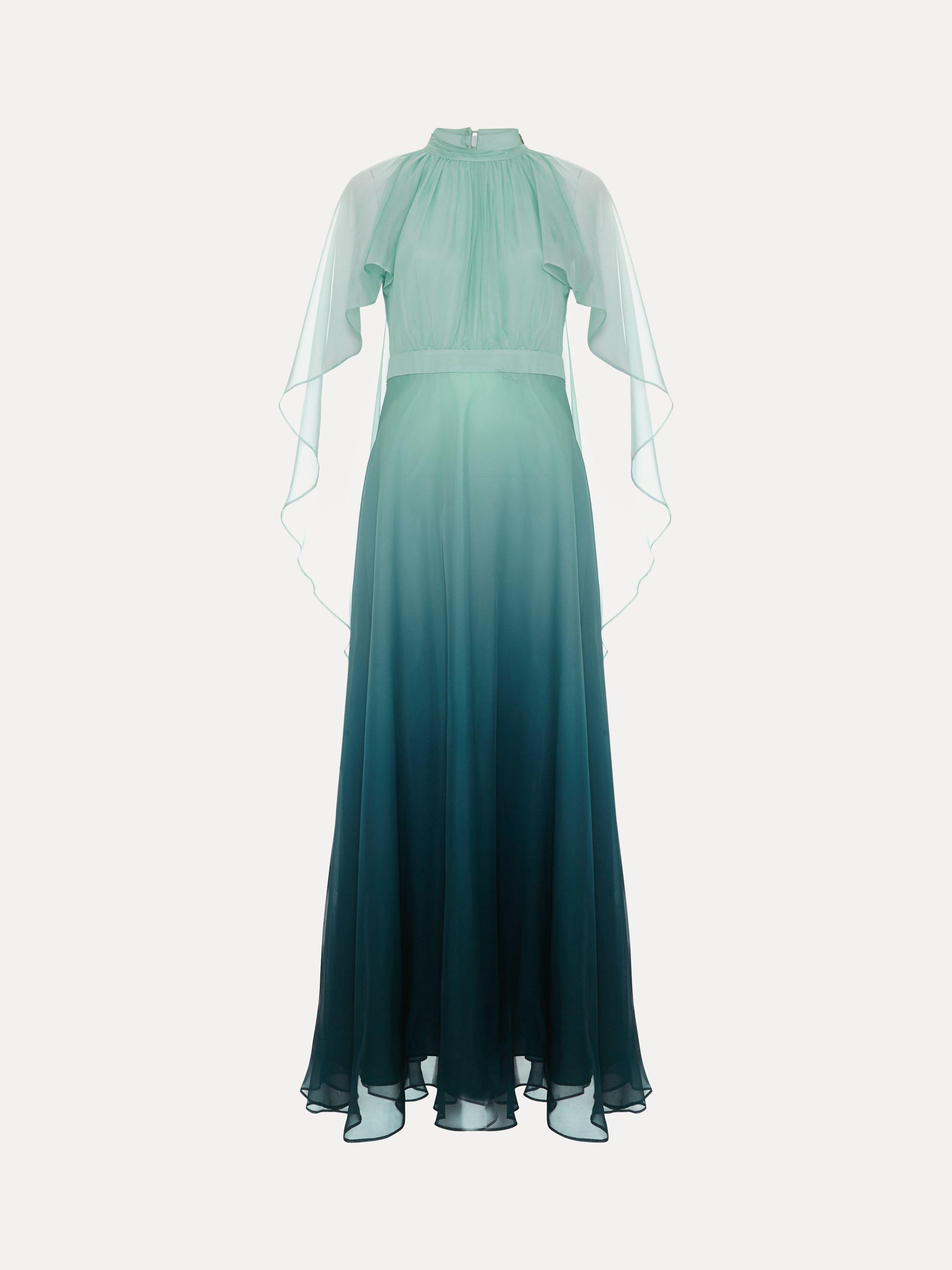 Phase Eight Aspen Ombre Cape Maxi Dress, Teal