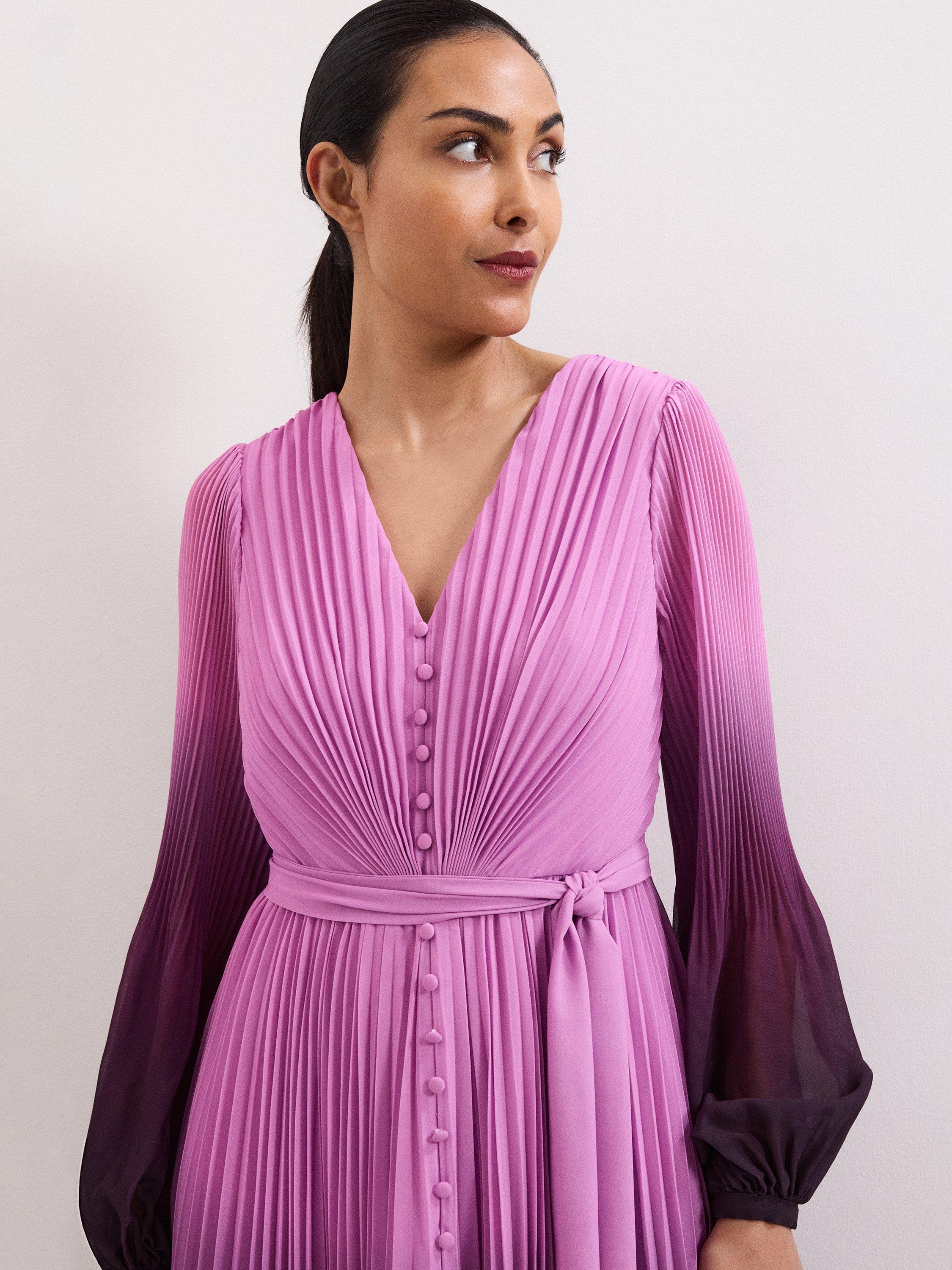 Phase Eight Petite Mira Ombre Midi Dress, Purple/Pink
