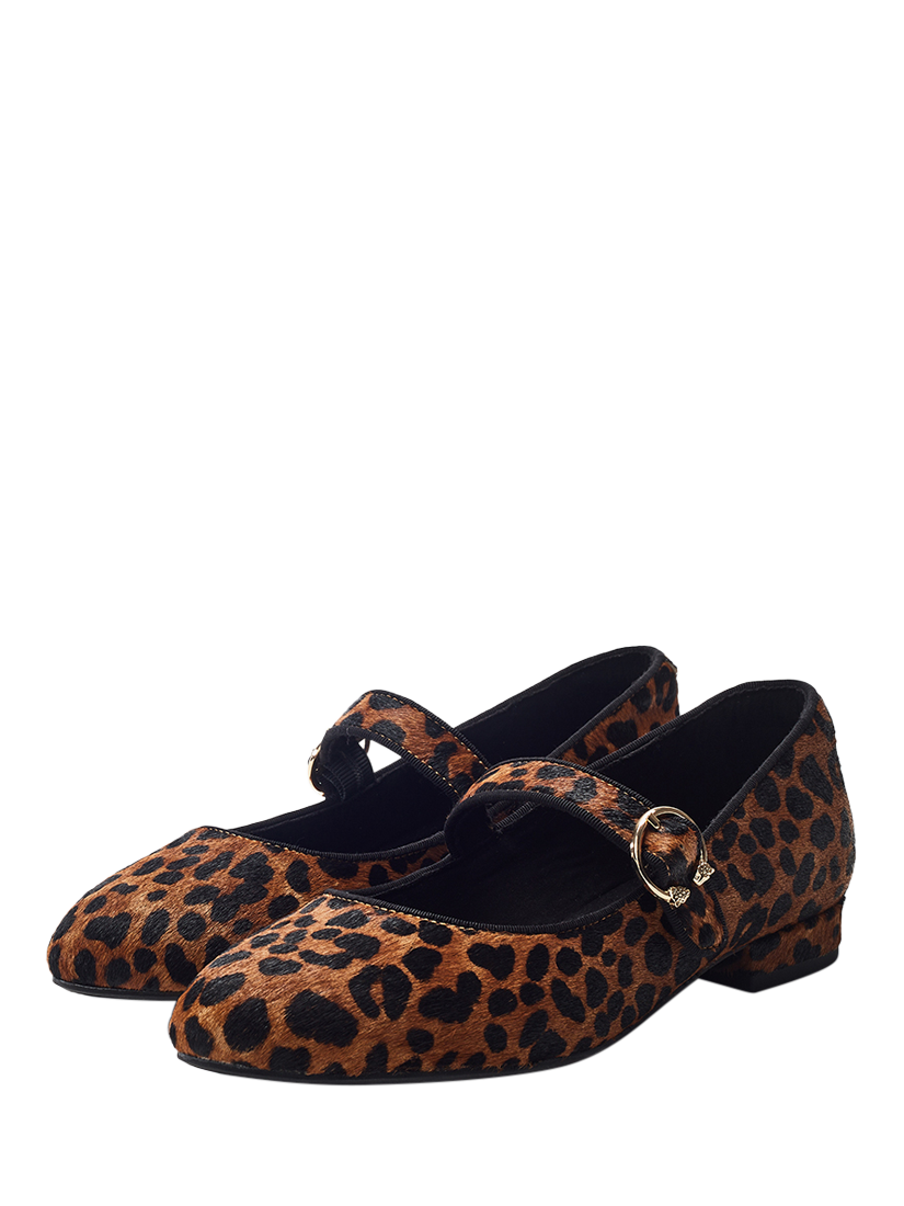 Moda in Pelle Firuta Leopard Print Round Toe Flat Heel Buckle Shoes