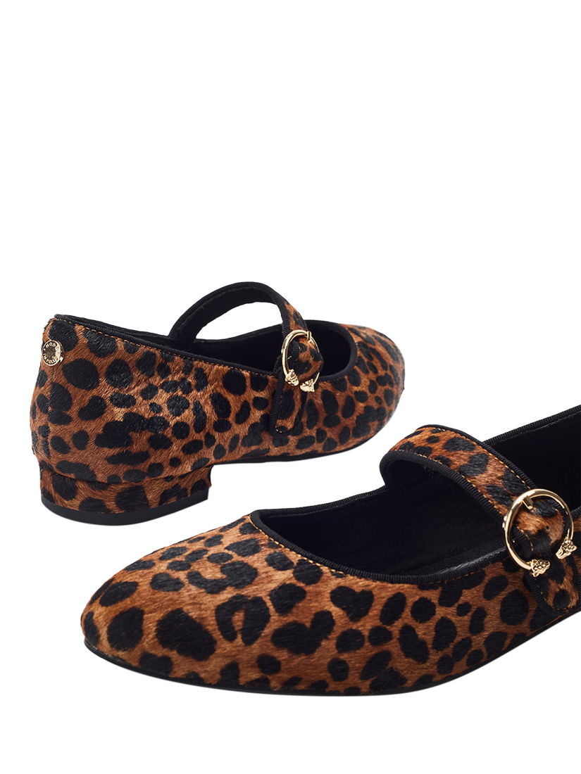 Moda in Pelle Firuta Leopard Print Round Toe Flat Heel Buckle Shoes