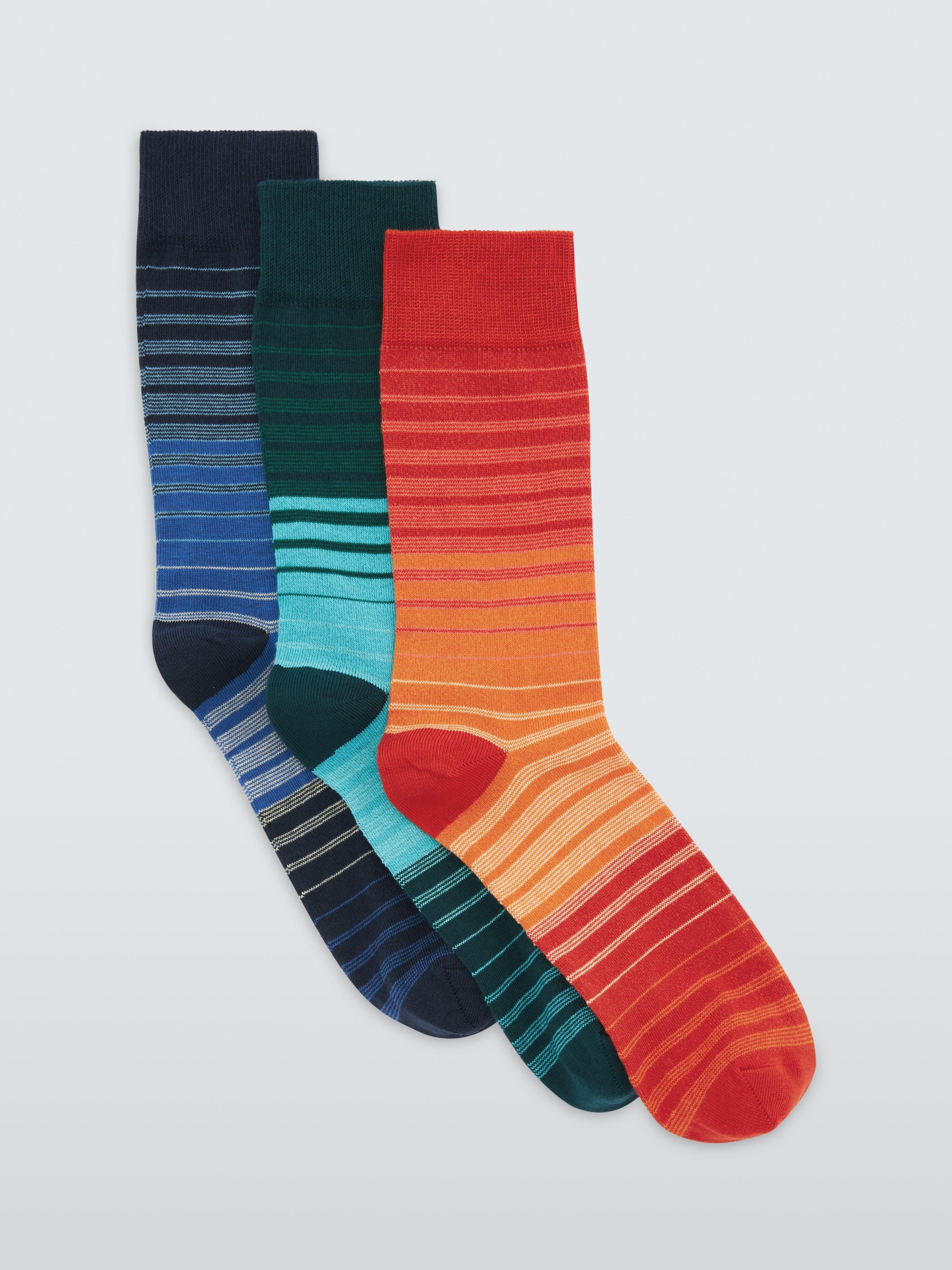 John Lewis Organic Cotton Striped Socks, Pack of 3, Multi