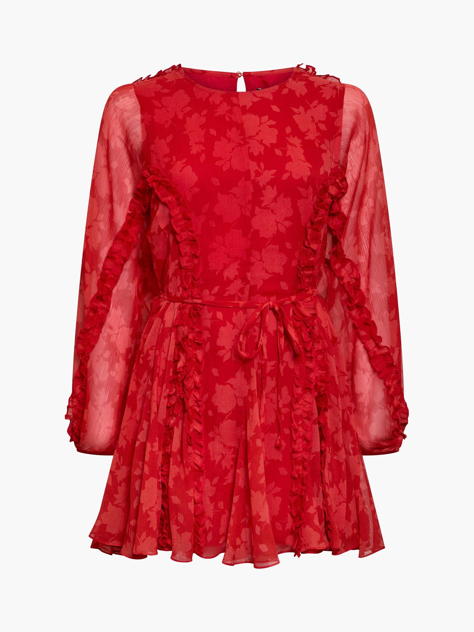 French Connection Kara Floral Chiffon Mini Dress, Mars Red/Haute