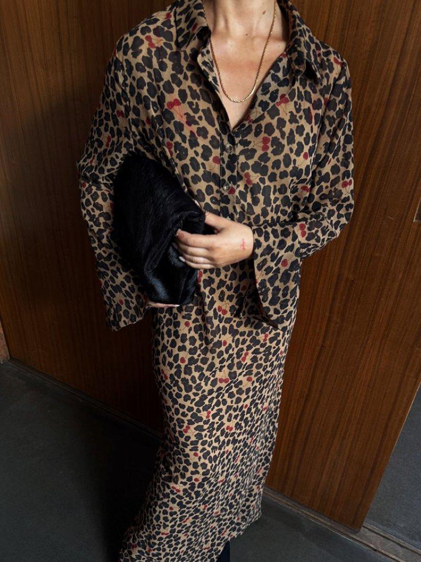 Never Fully Dressed Mia Cherry Leopard Print Shirt Dress, Black