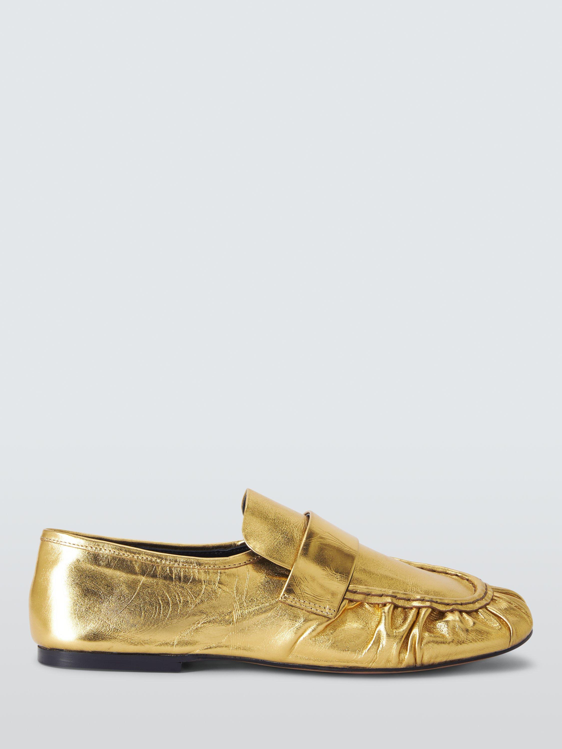 John Lewis Georgie Leather Round Toe Ruched Apron Loafers, Gold