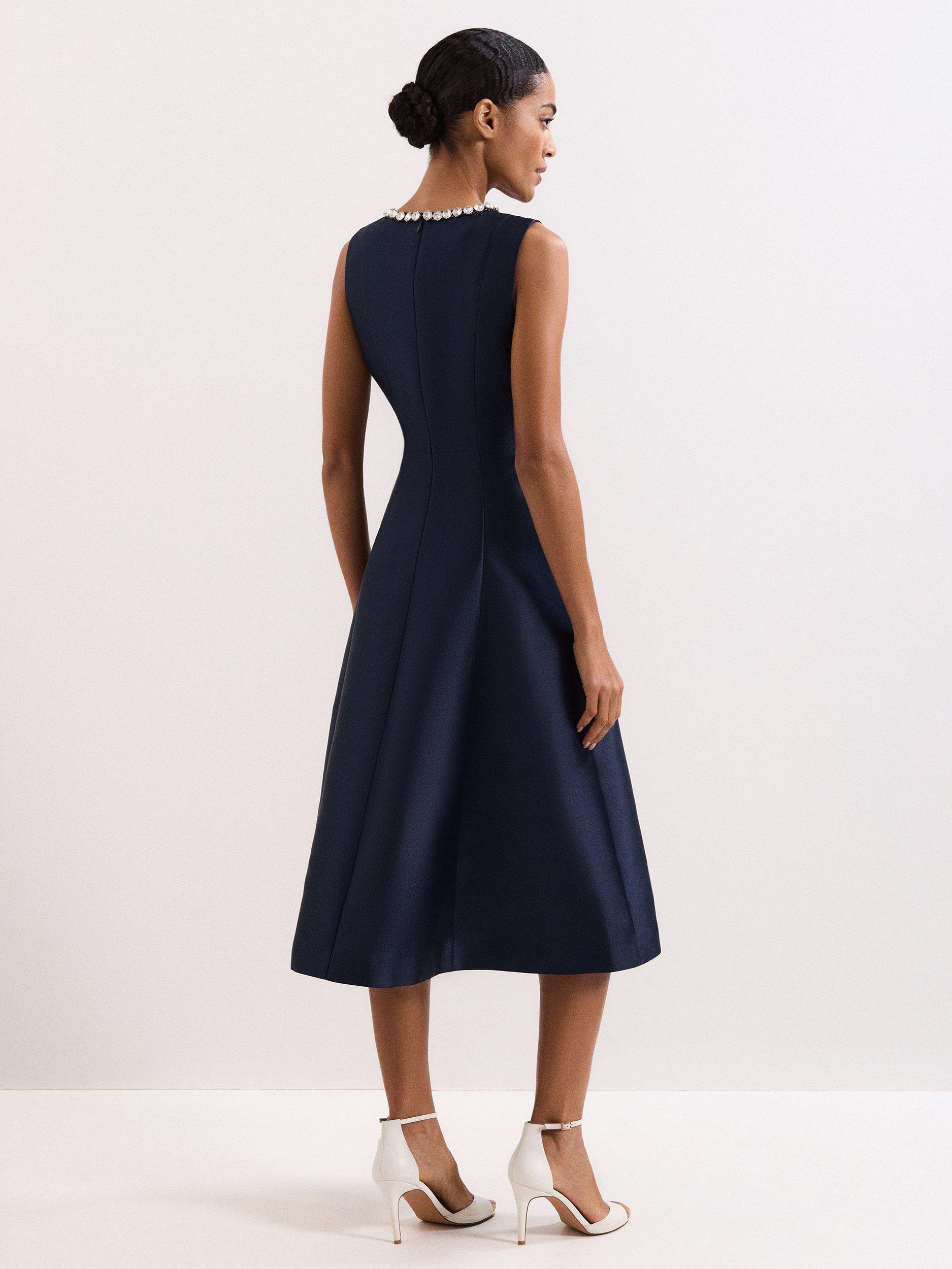 Phase Eight Judy Embellished Neckline Satin Dress, Navy