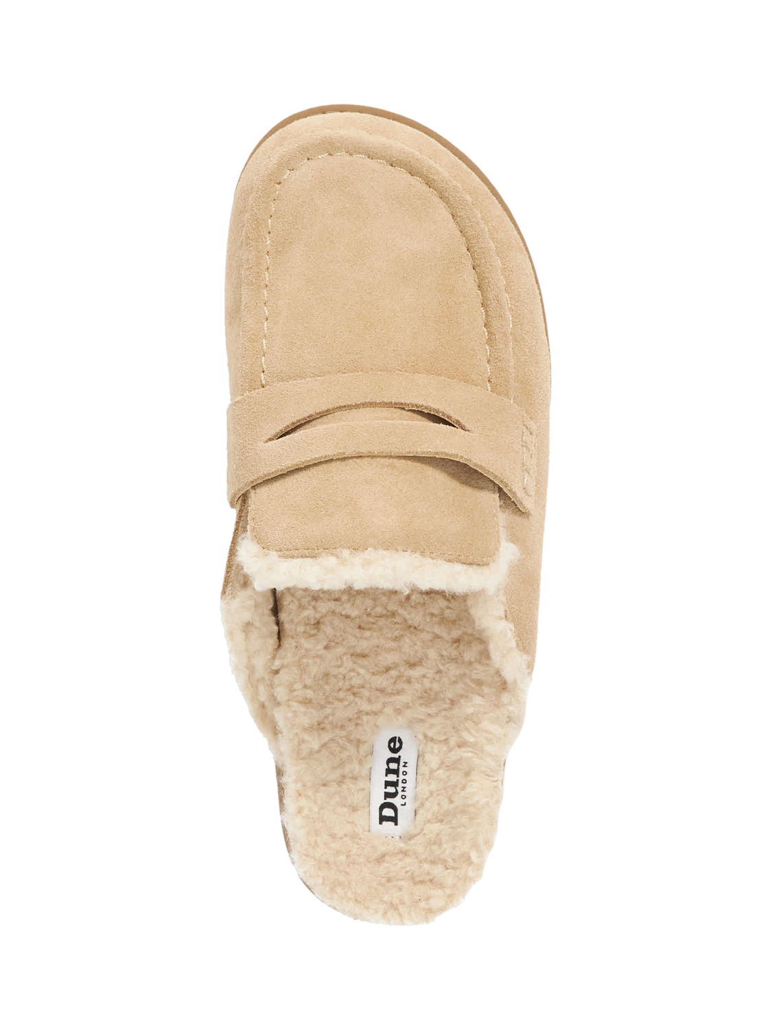Dune London Goldy Suede Backless Faux Shearling Loafers, Beige
