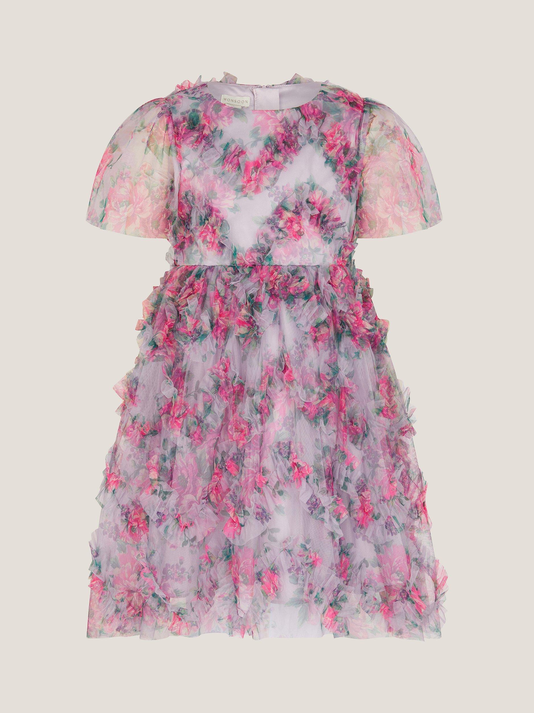 Monsoon Kids' Roma Peony Ruffle Party Dress, Lilac