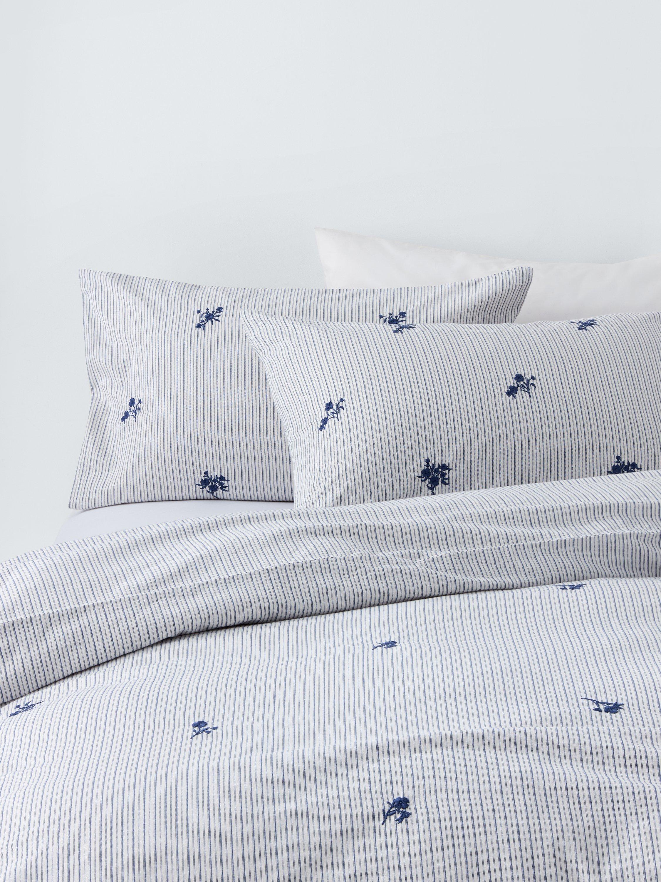 John Lewis Stanton Cotton Floral Stripe Duvet Cover Set, Blue