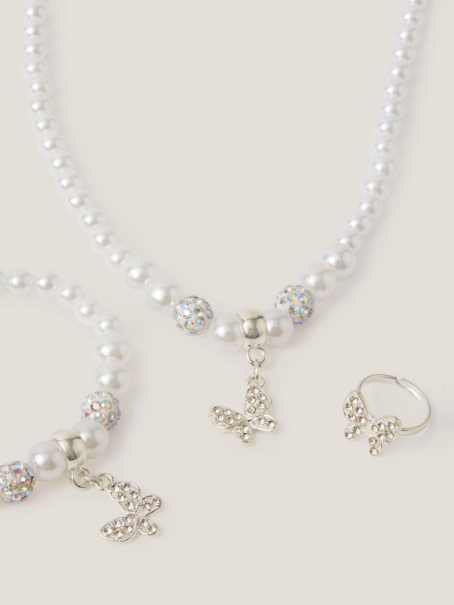 Monsoon Kids' Pearly Butterfly Bridesmaid Jewellery Set, Ivory