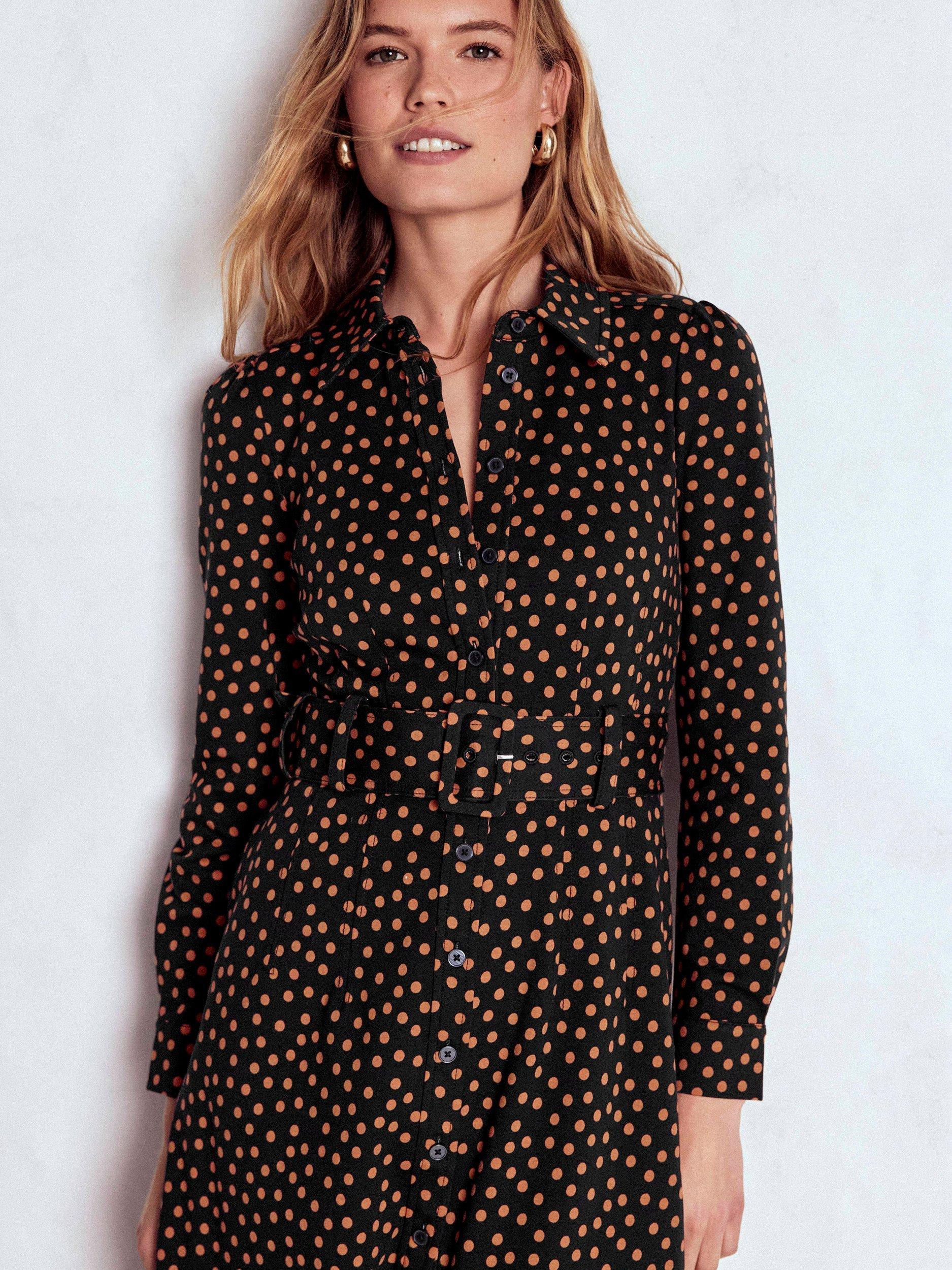 Boden Anita Spot Shirt Dress, Black/Multi