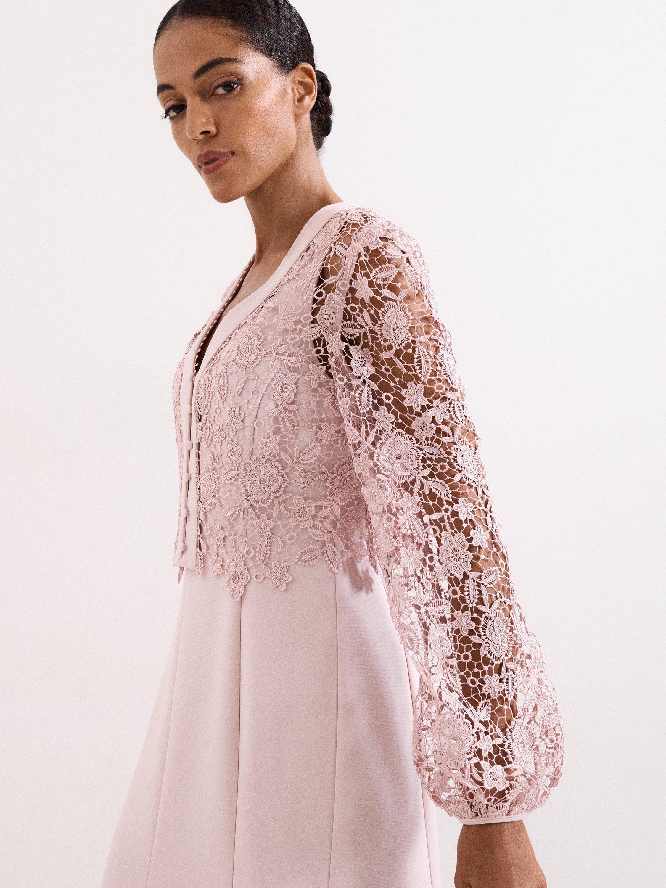 Phase Eight Ayumi Lace Midi Dress, Pale Pink