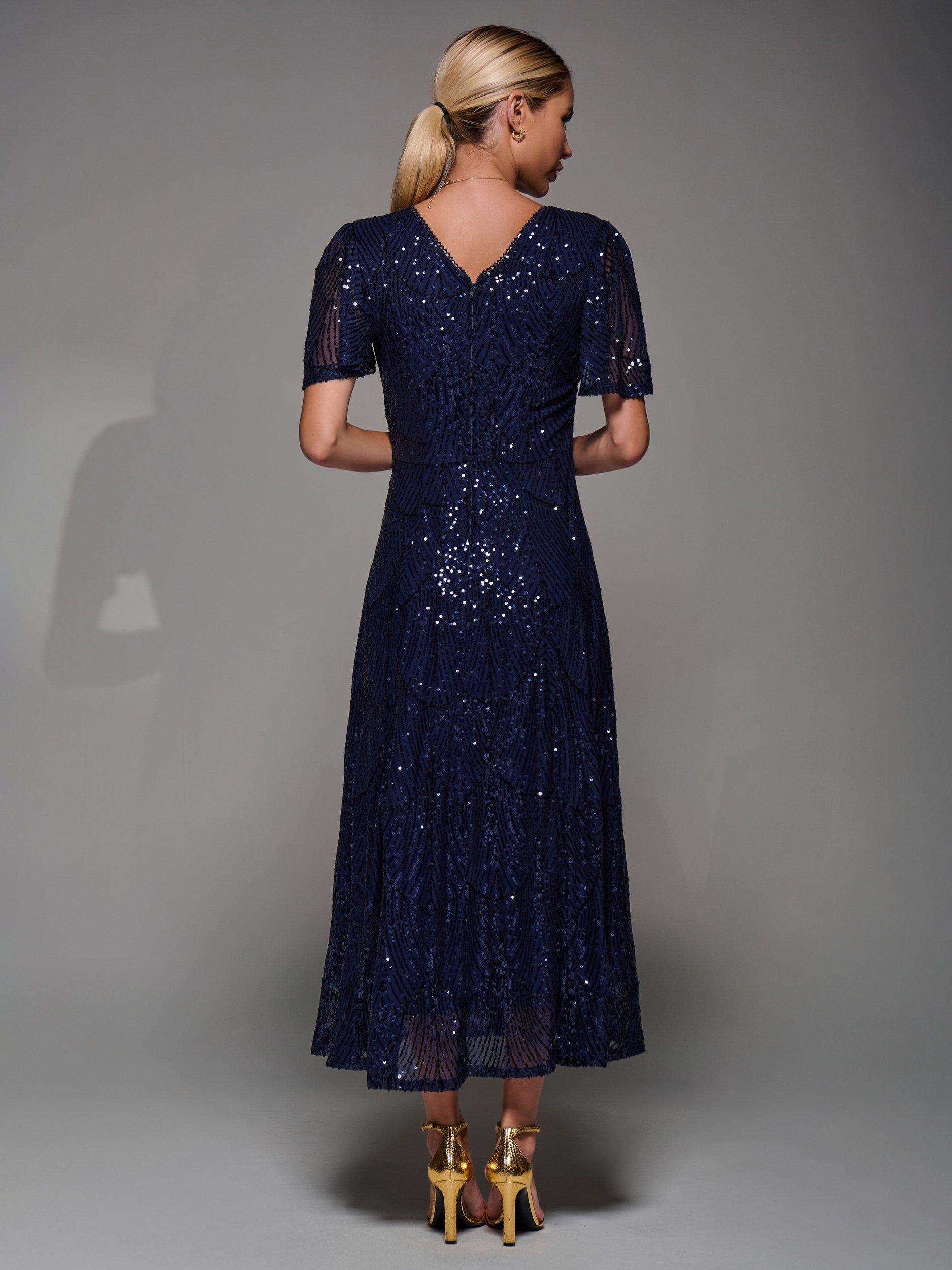 Jolie Moi Sequin Angel Sleeve Dress, Navy