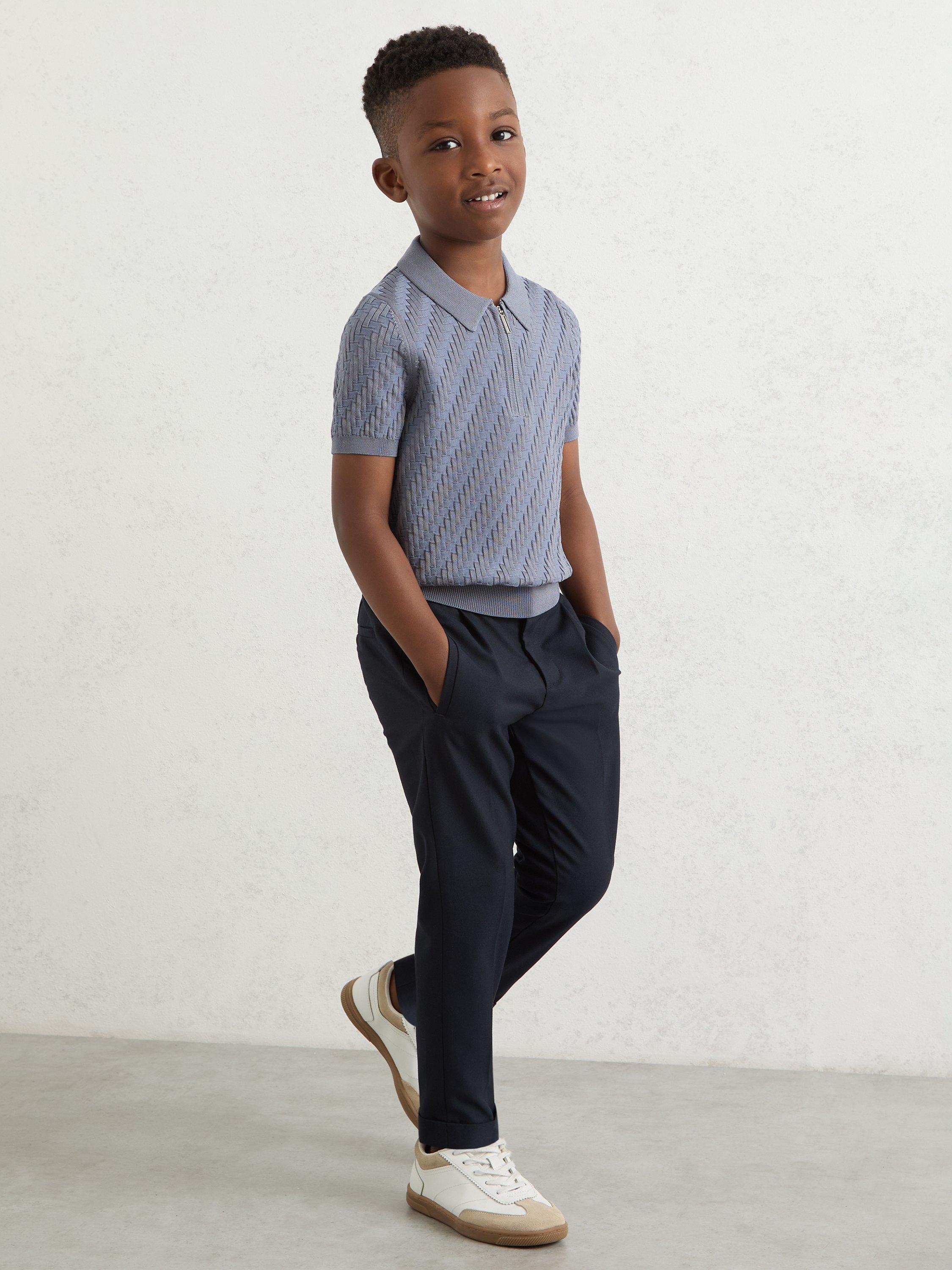 Reiss Kids' Atticus Textured Knit Half Zip Polo Shirt, Airforce Blue