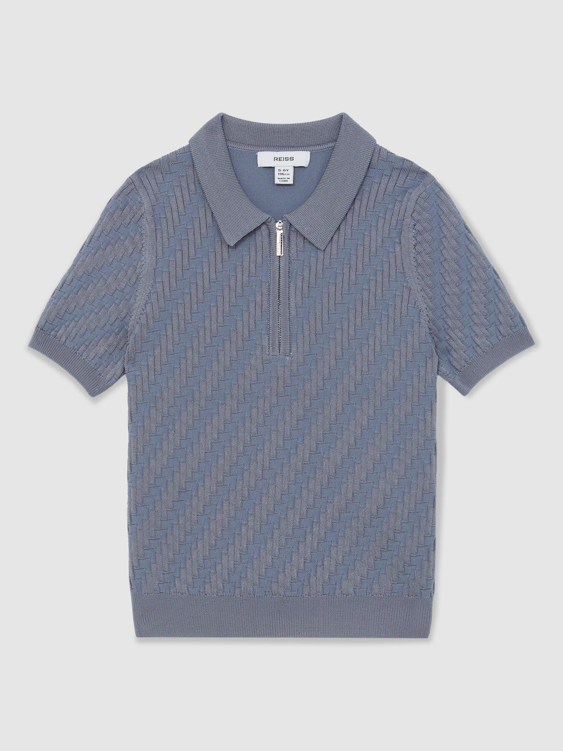 Reiss Kids' Atticus Textured Knit Half Zip Polo Shirt, Airforce Blue
