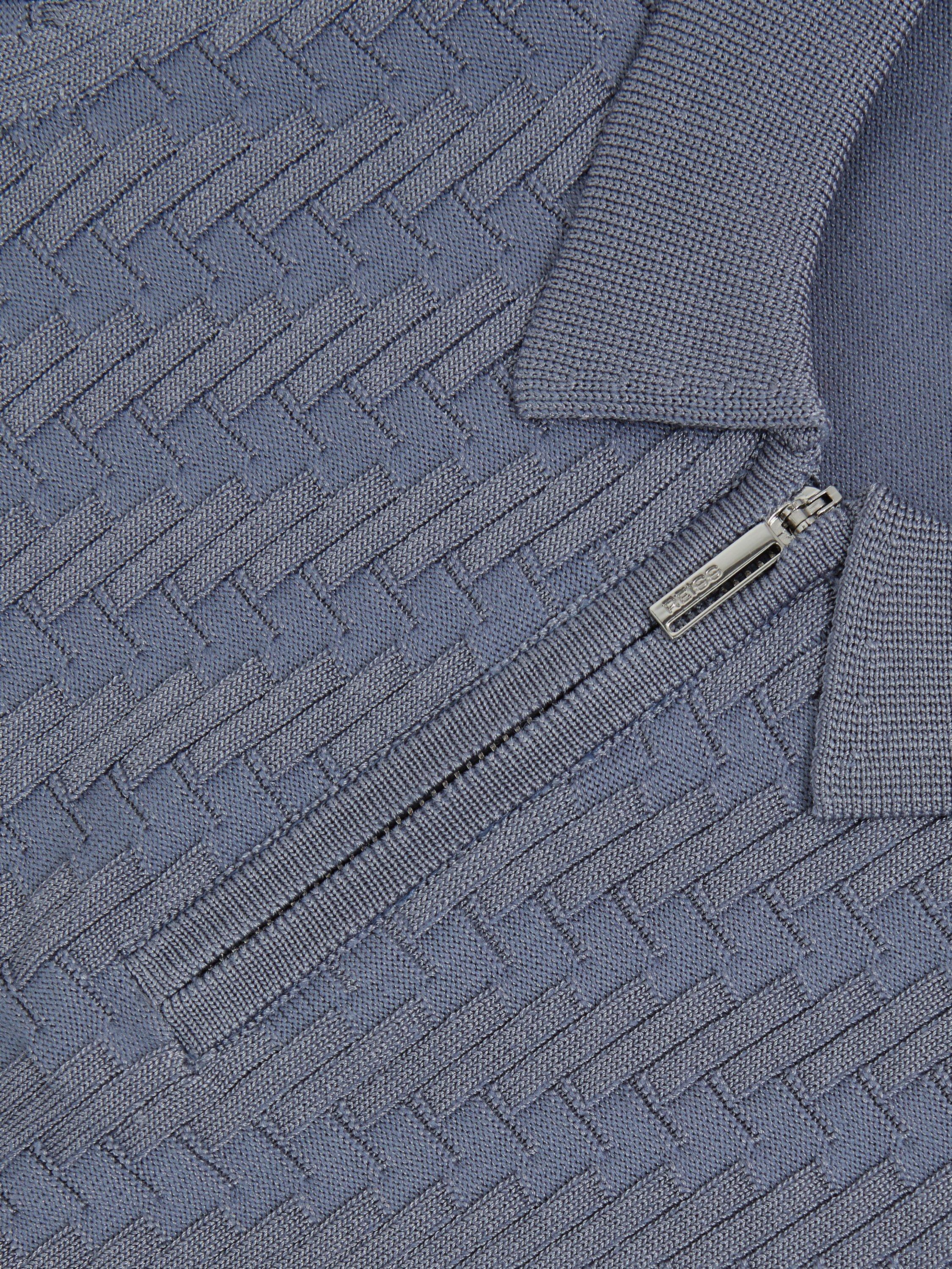 Reiss Kids' Atticus Textured Knit Half Zip Polo Shirt, Airforce Blue