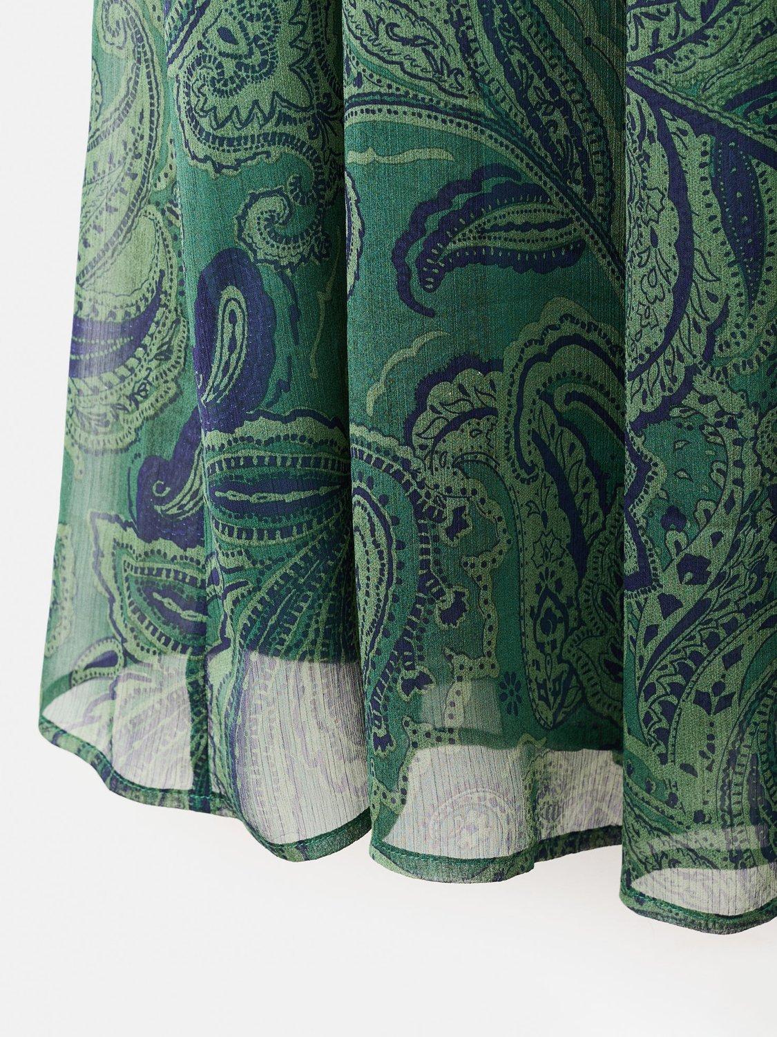 Mango Divine A-Line Paisley Print V-Neck Mifi Dress, Green, 14