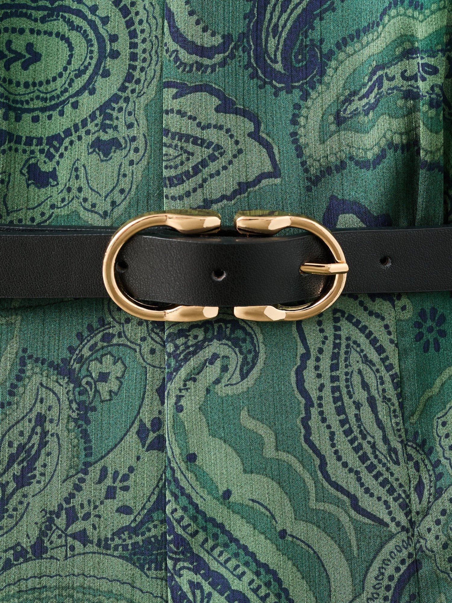 Mango Divine A-Line Paisley Print V-Neck Mifi Dress, Green, 14