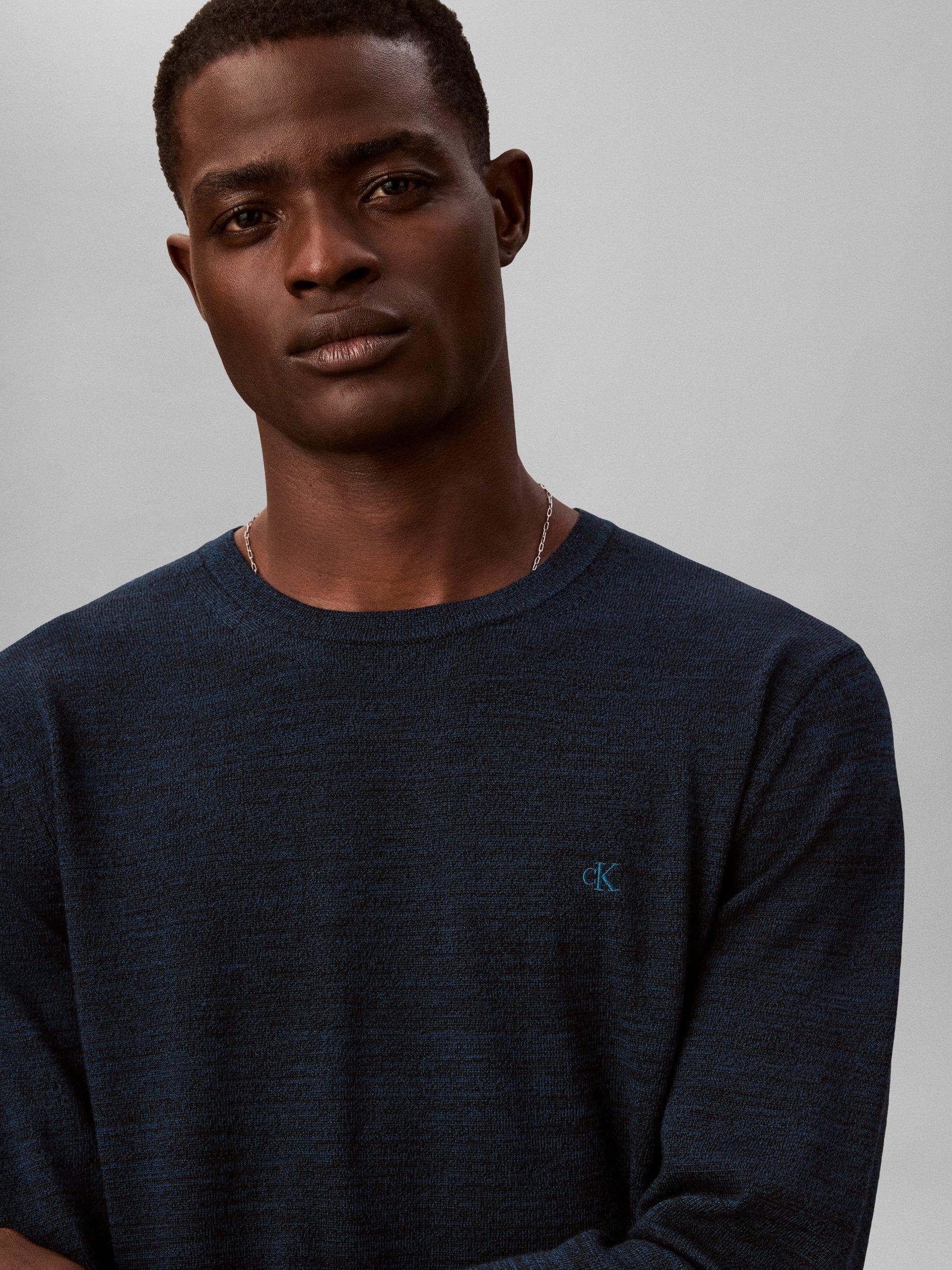 Calvin Klein Merino Wool Crew Neck Jumper, Navy Teal Mouline