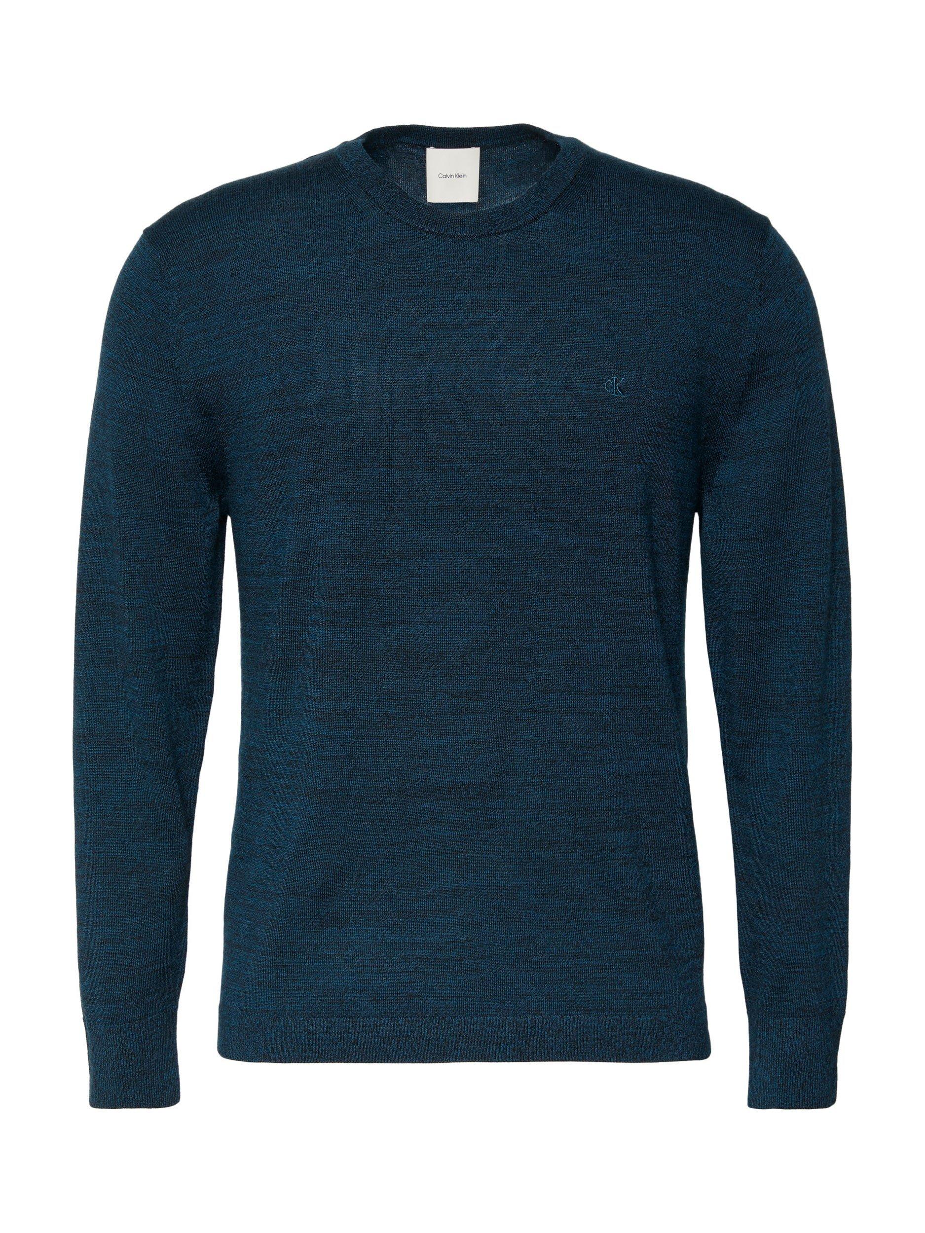 Calvin Klein Merino Wool Crew Neck Jumper, Navy Teal Mouline